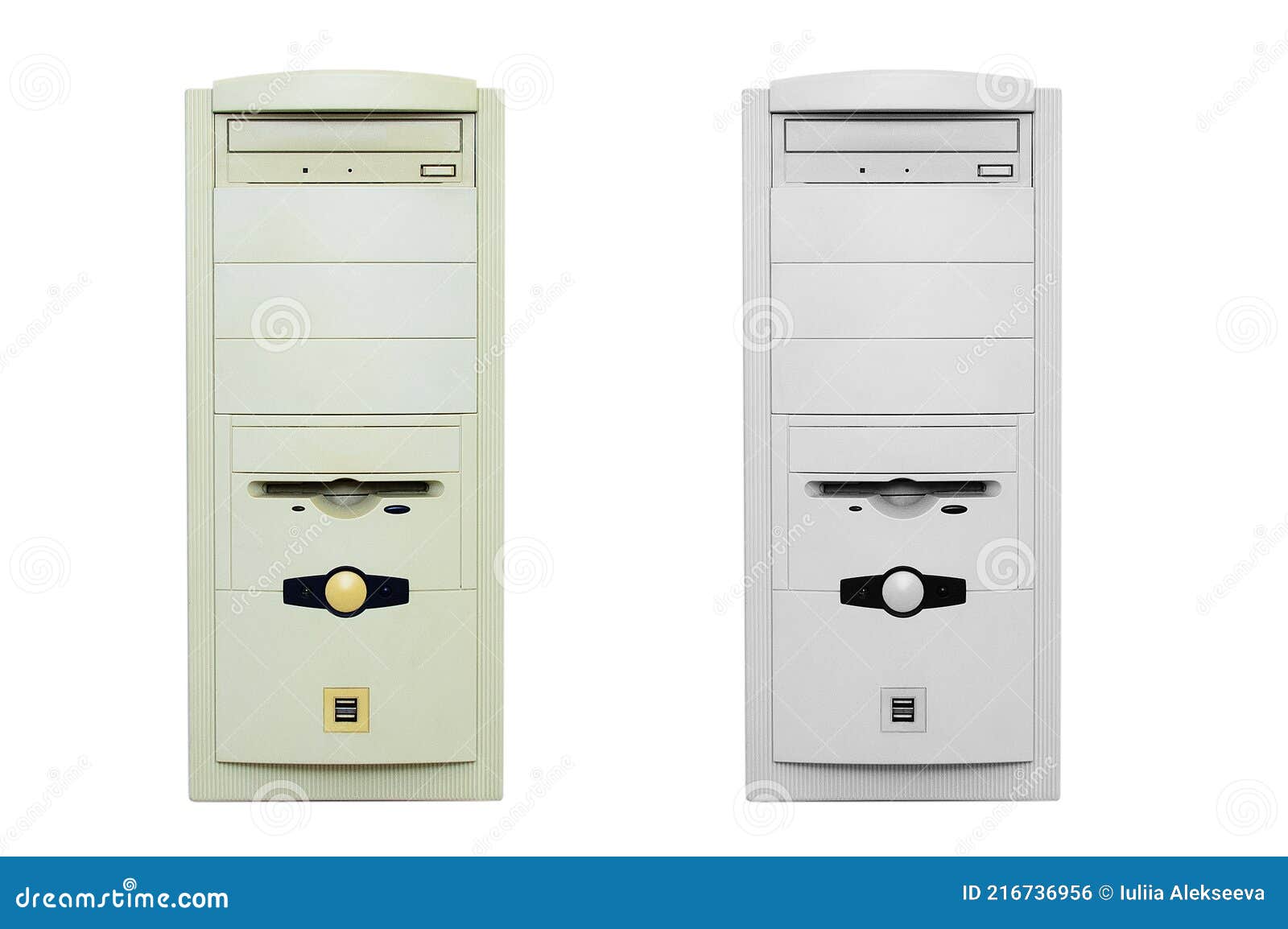 Outdated Yellowed System Unit of Personal Computer. White Isolate Stock ...