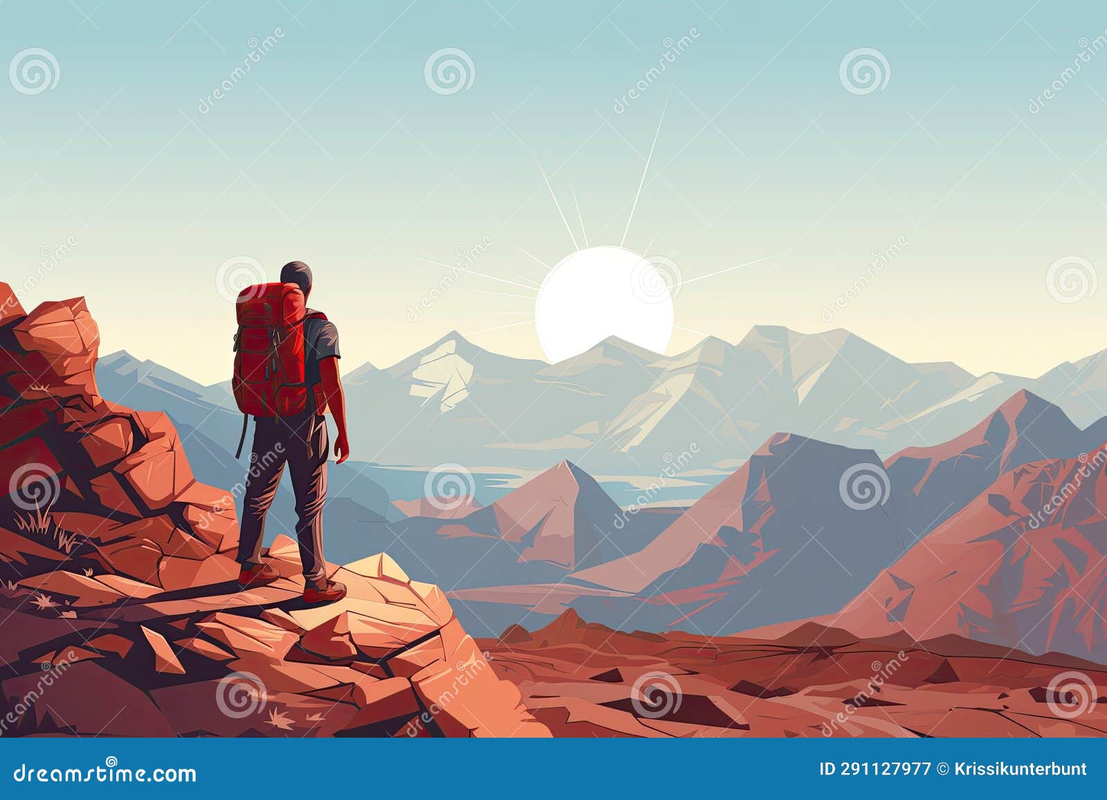 Outdoor Adventure Man Stand on Big Mountain Stock Image - Image of ...