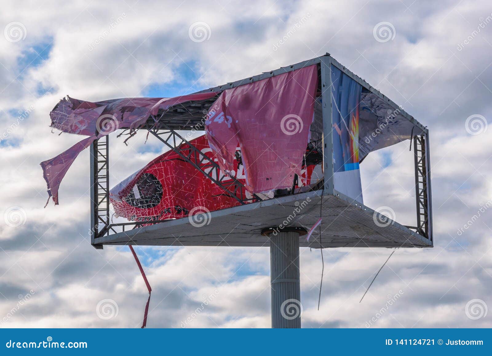 Outdoor Advertising Banner Torn by the Wind Stock Image - Image of sign ...