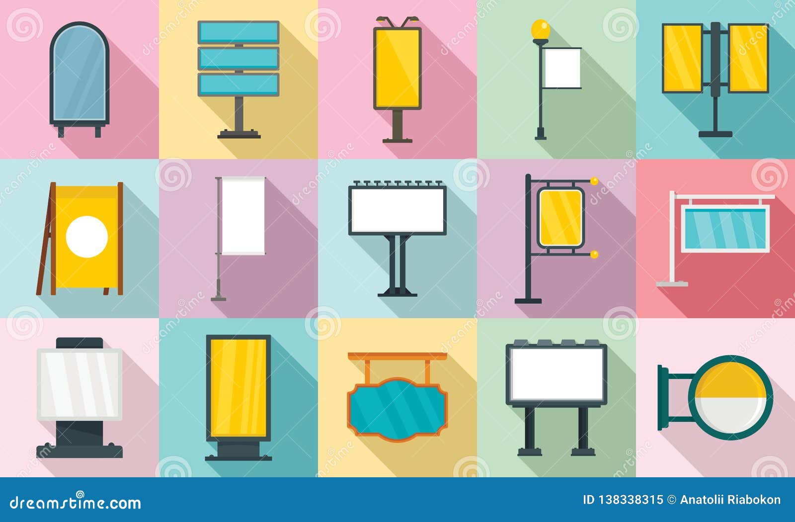 Outdoor Advertising Icons Set, Flat Style Stock Vector - Illustration ... Outdoor Advertising Icons Set, Flat Style Stock Vector - Illustration ...