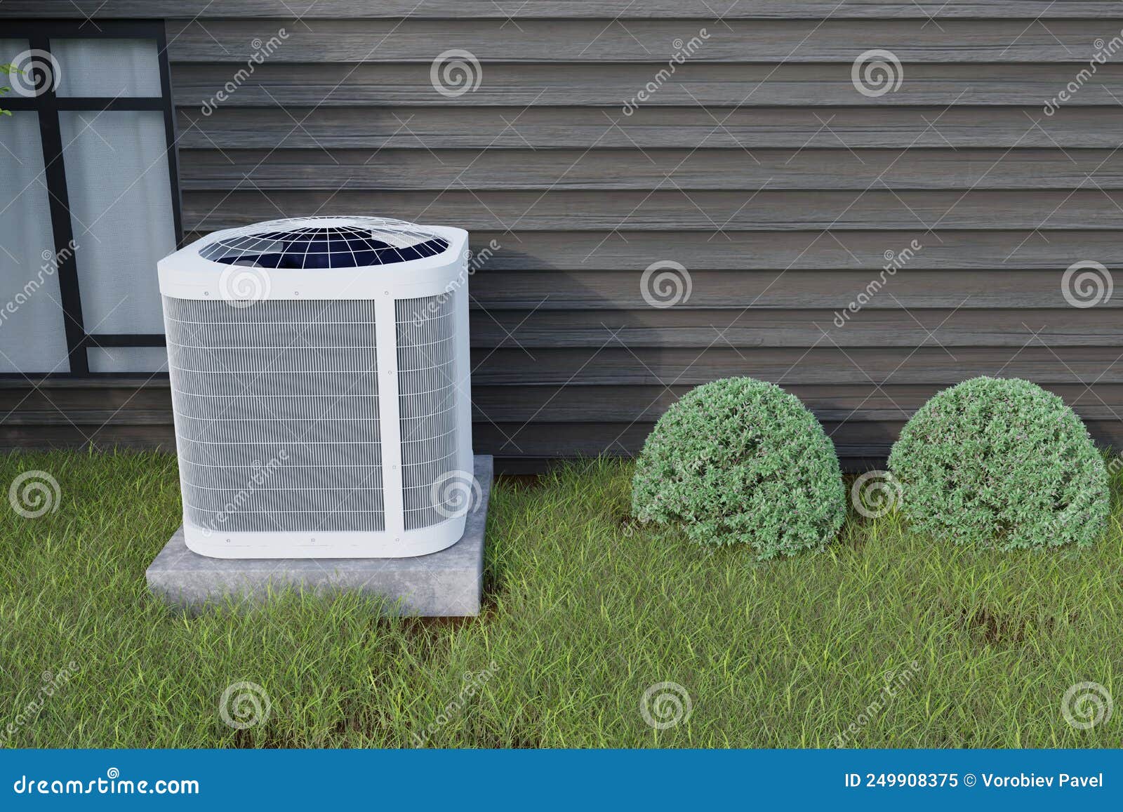 Outdoor Air Conditioning Unit in Backyard with Tree 3d Stock ...