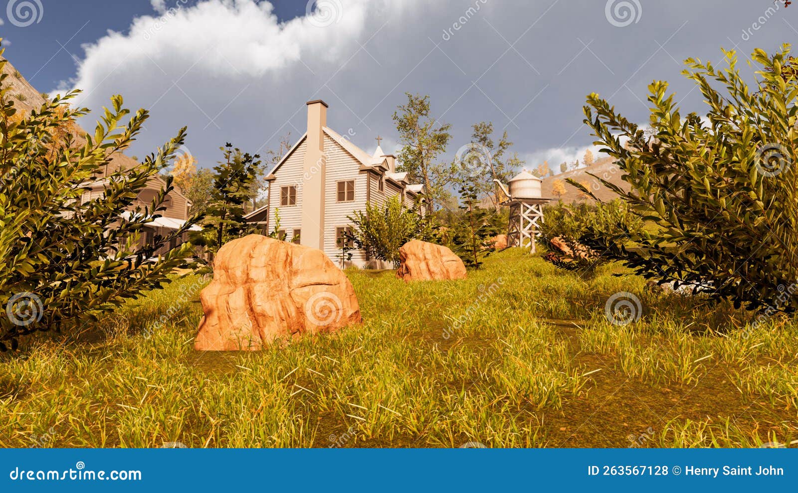 Outdoor Architecture with Natural Environment, 3D Render Stock ...