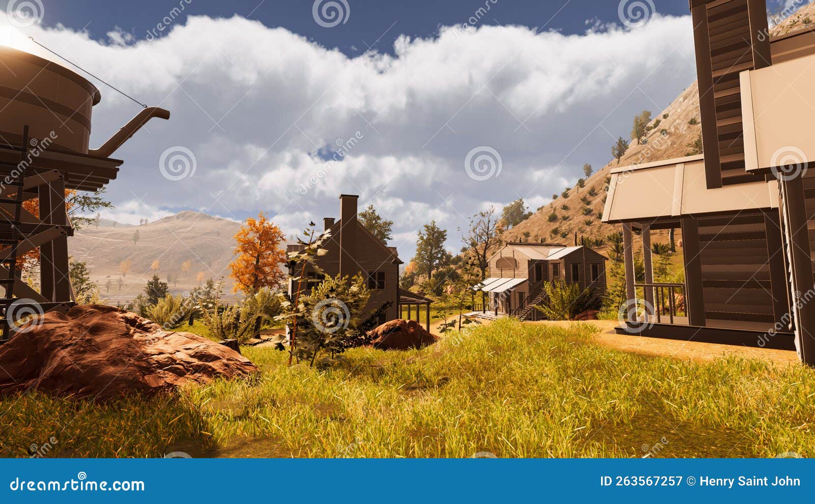 Outdoor Architecture with Natural Environment, 3D Render Stock ...