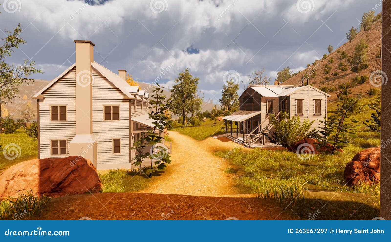 Outdoor Architecture with Natural Environment, 3D Render Stock ...