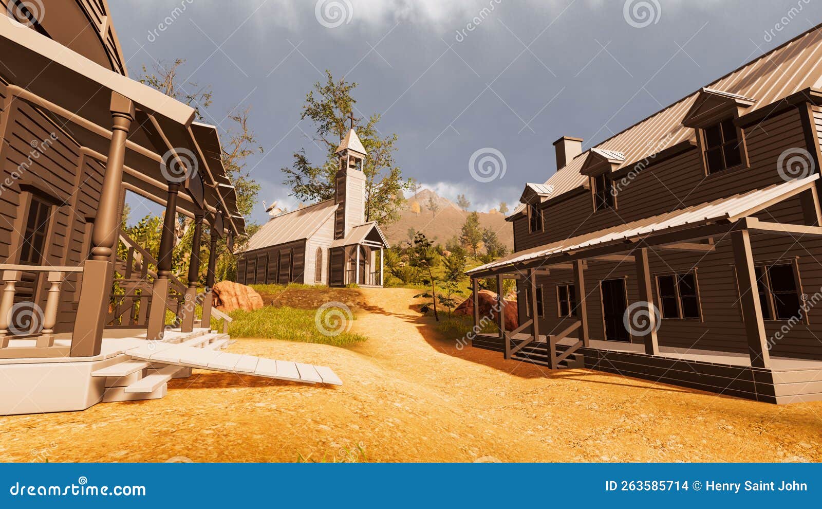Outdoor Architecture with Natural Environment, 3D Render Stock ...