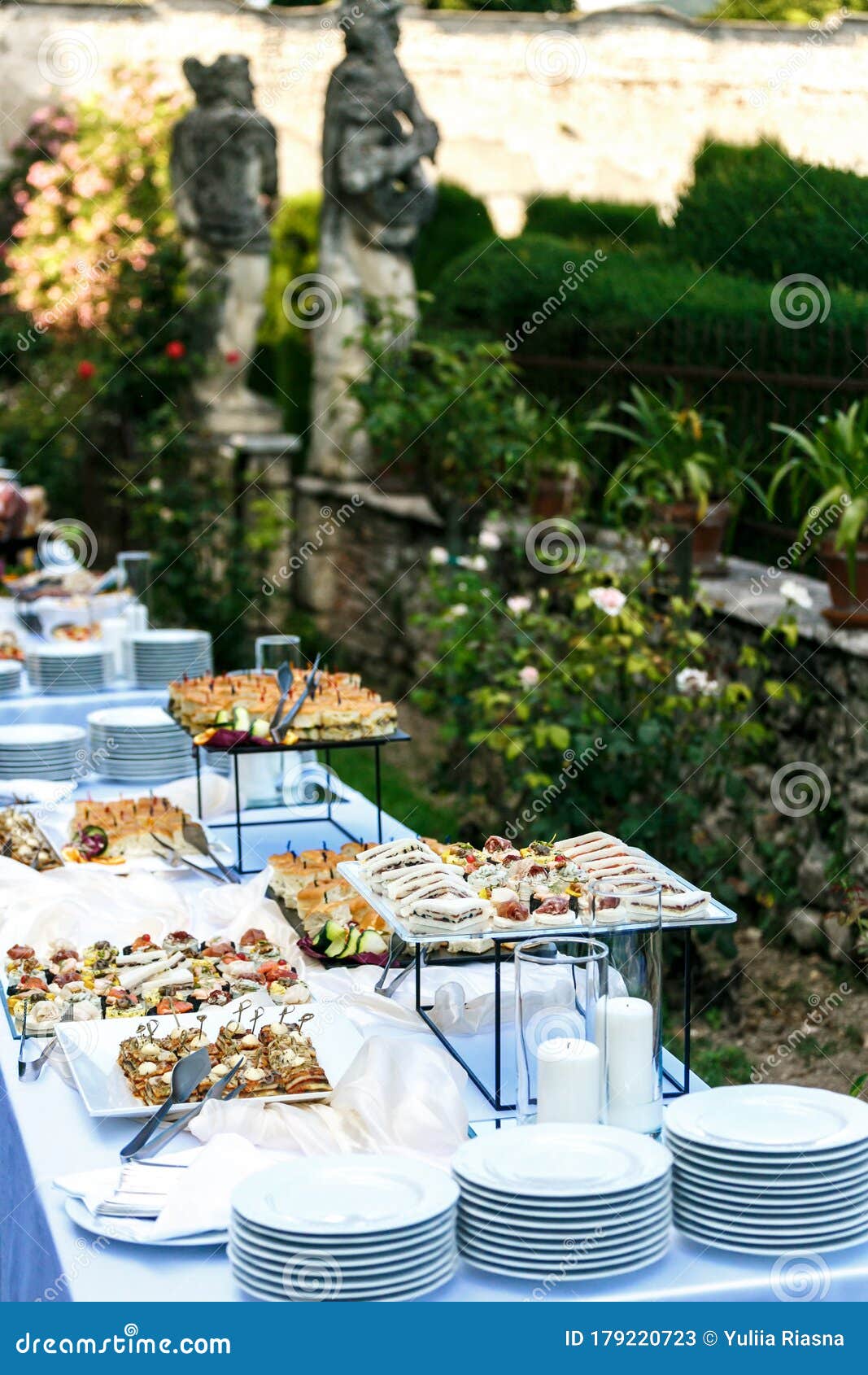 Outdoor Banquet Table with Many Snacks and Delicacies Stock Image ...
