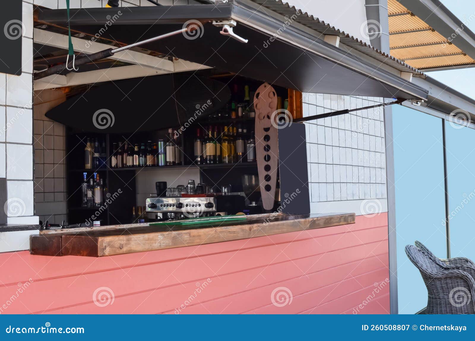 Outdoor Bar with Menu Board on Counter Stock Image - Image of resort ...