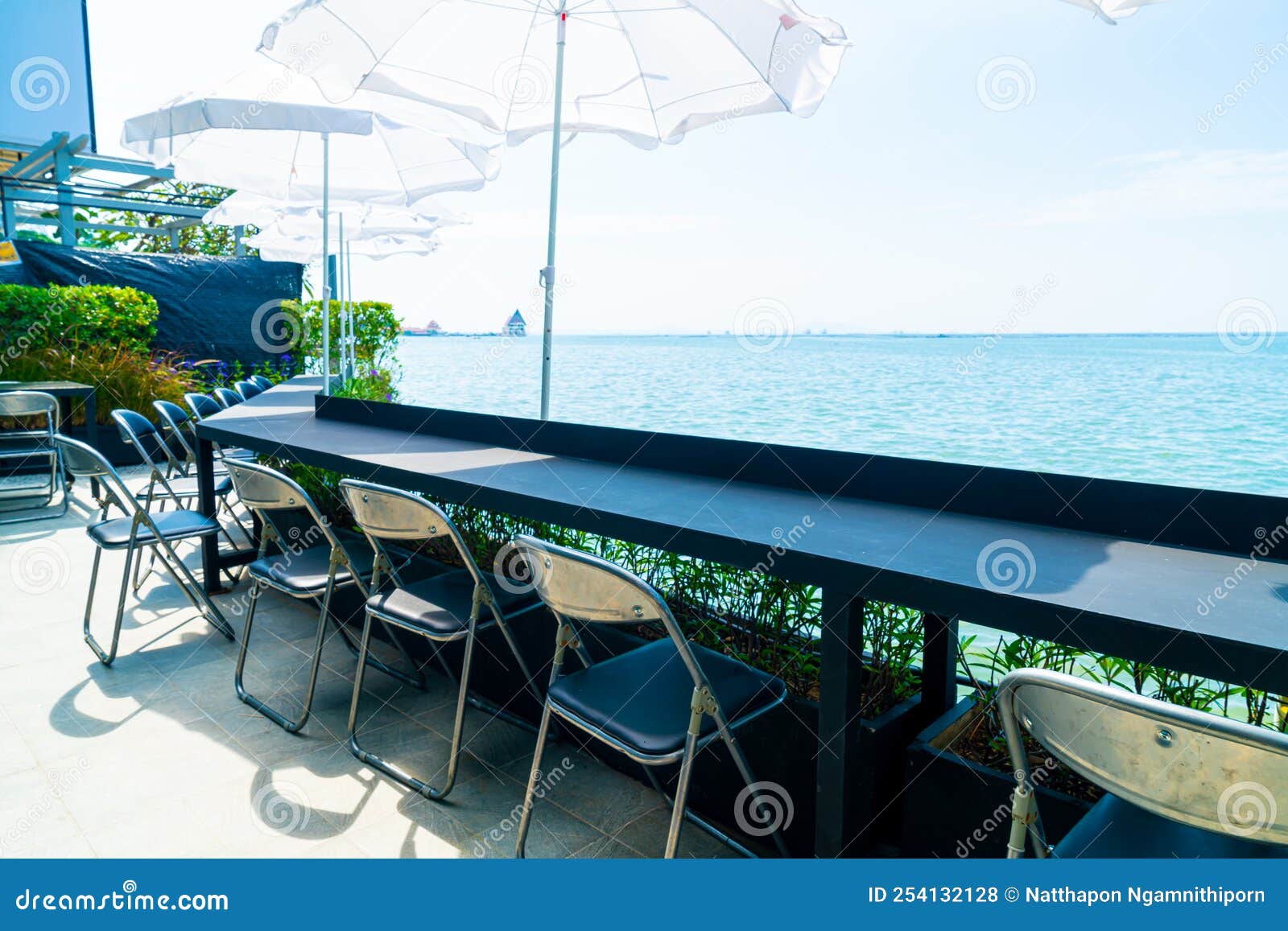 Outdoor Bar with Sea Background Stock Photo - Image of resort, summer ...