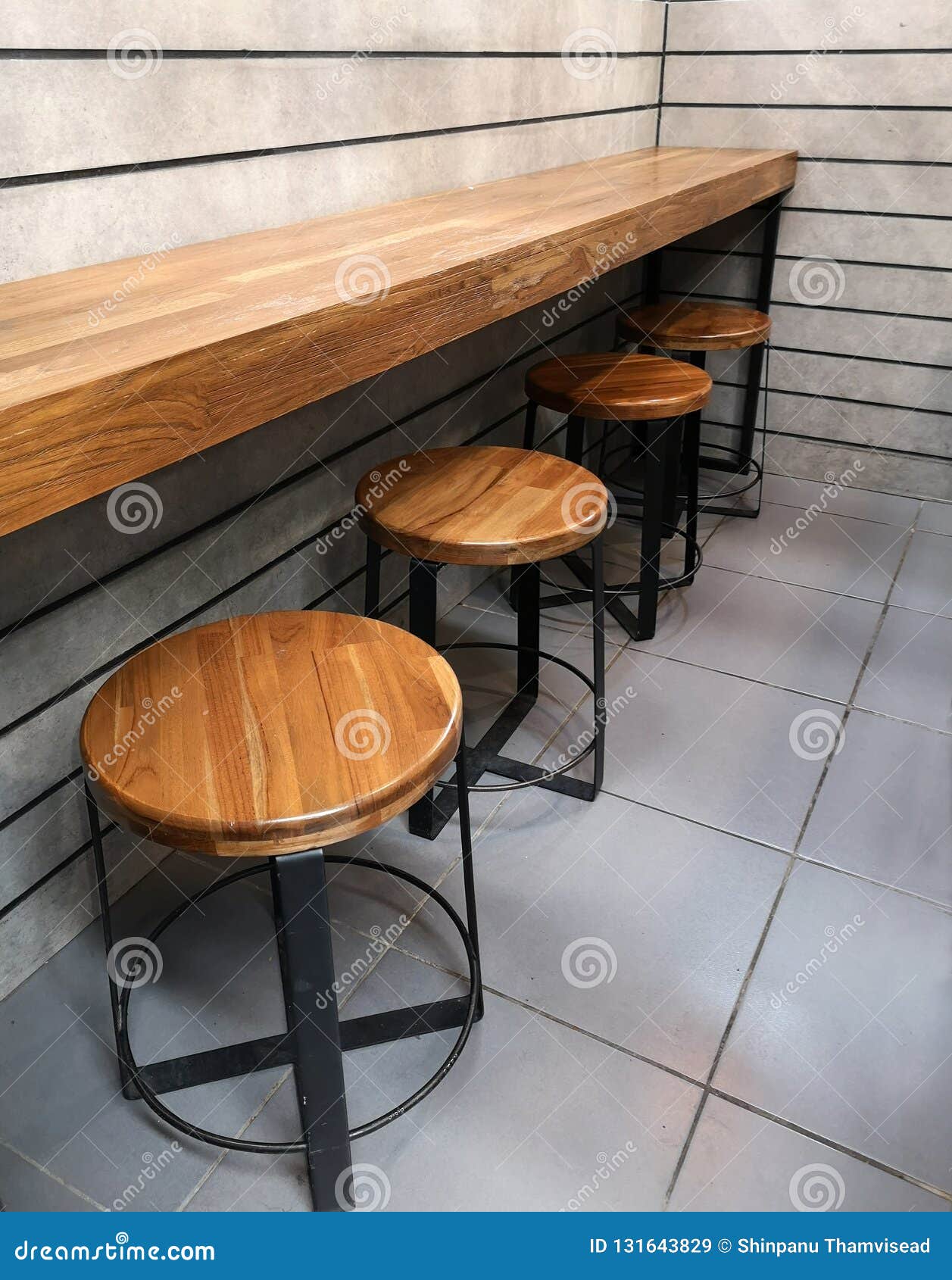 Wood Chairs and Wood Counters in the Cafe Stock Image - Image of drink ...