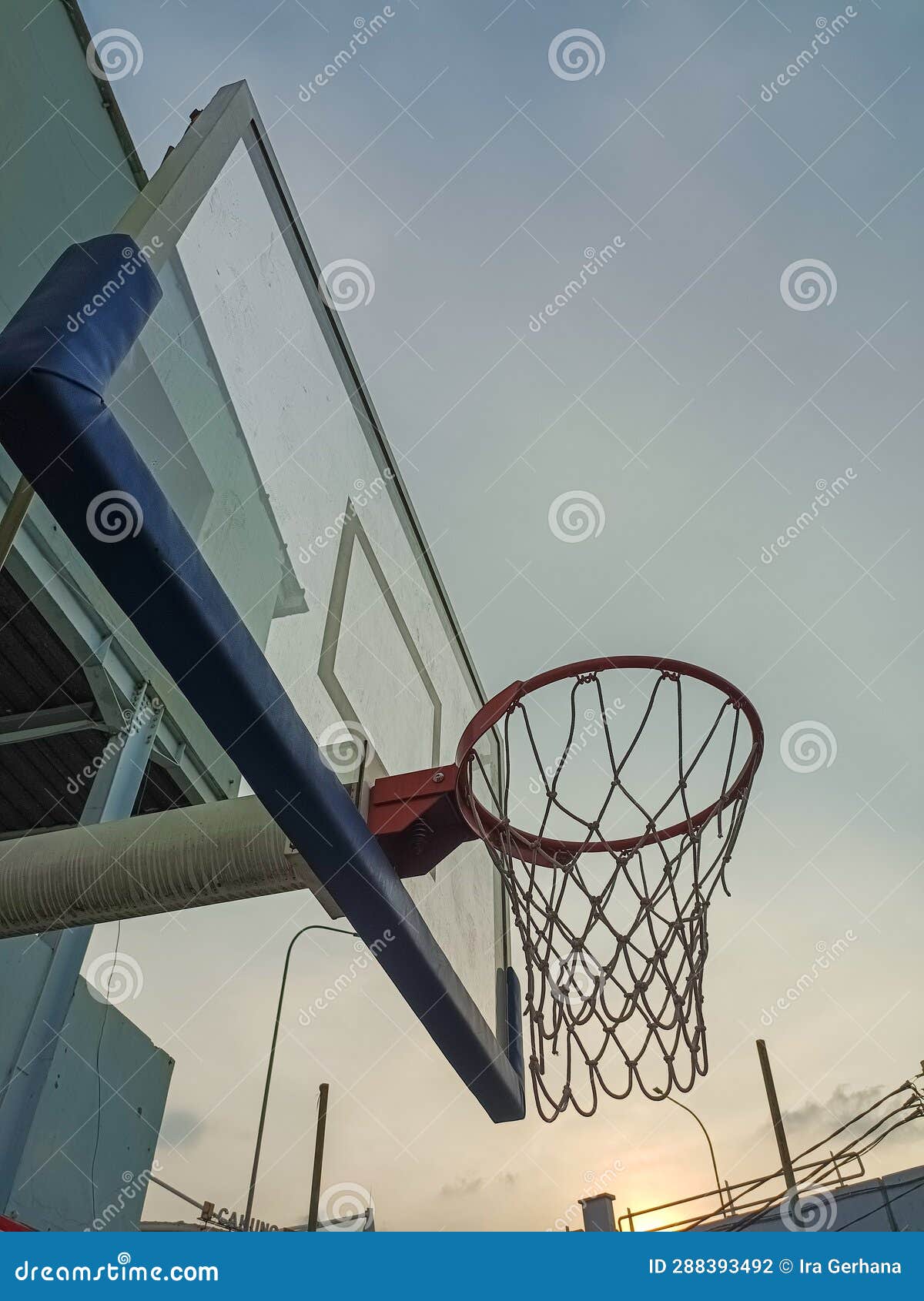 Outdoor basketball hoop stock photo. Image of building - 288393492