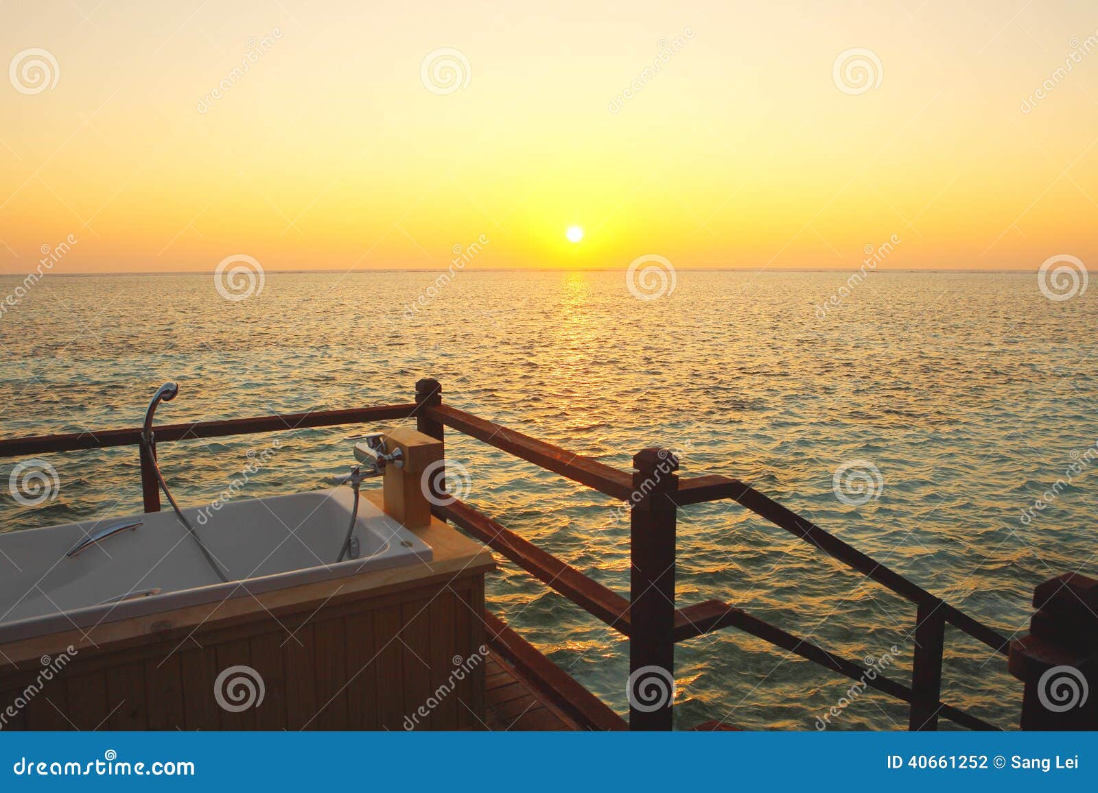 Outdoor Bathtub in sunset stock photo. Image of sunset - 40661252