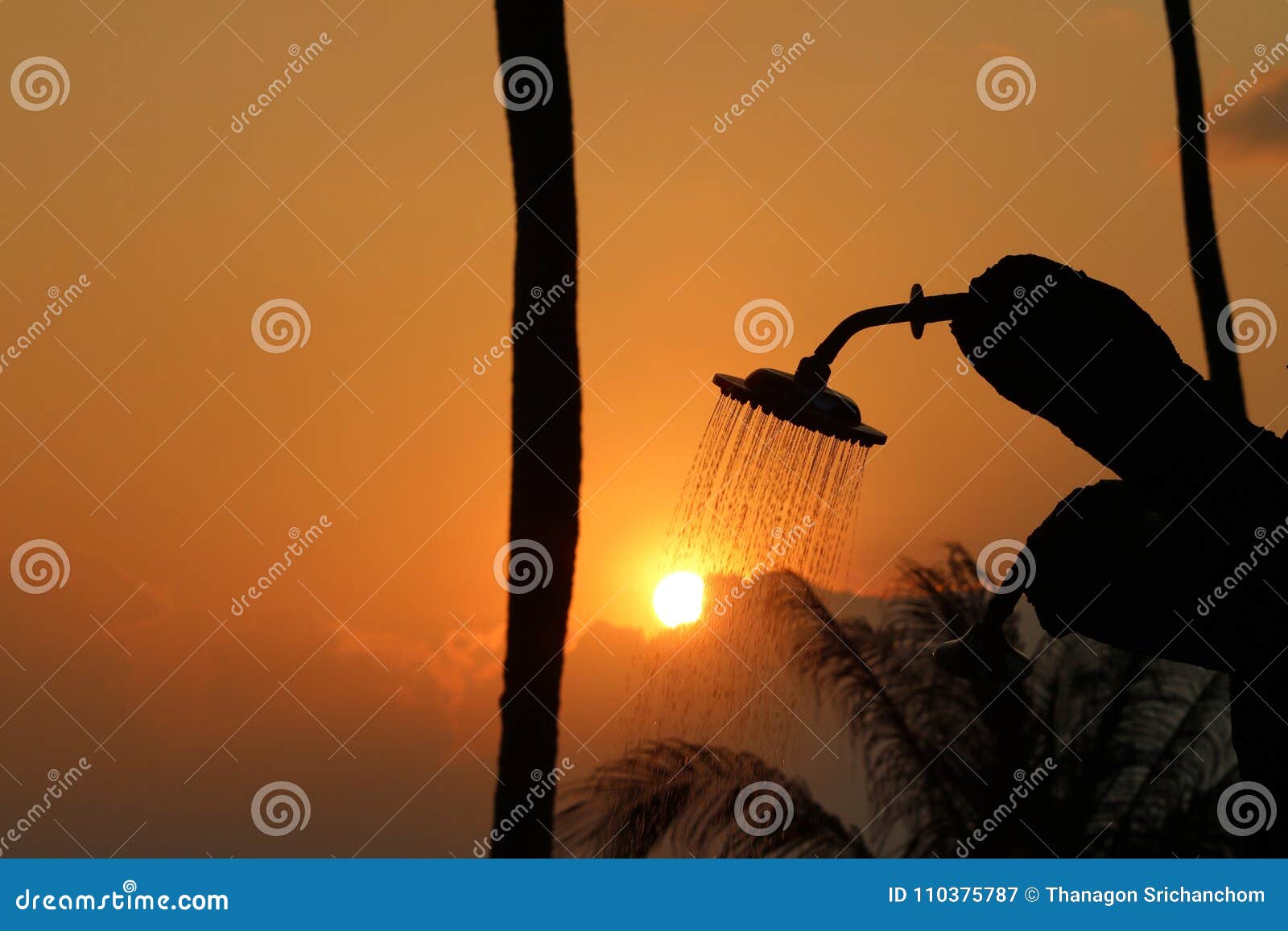Outdoor Beach Showers with the Red Sky Sunset Stock Image - Image of ...