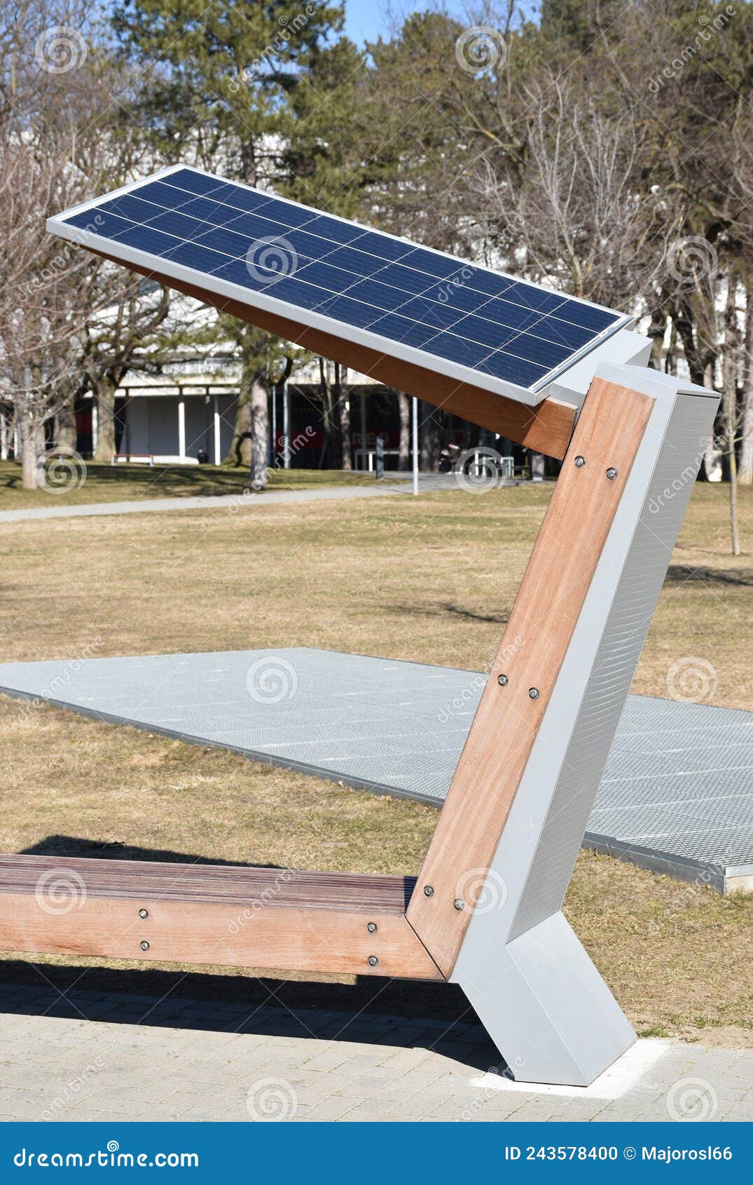 Outdoor Bench with Solar Panels on Top Stock Photo - Image of side ...