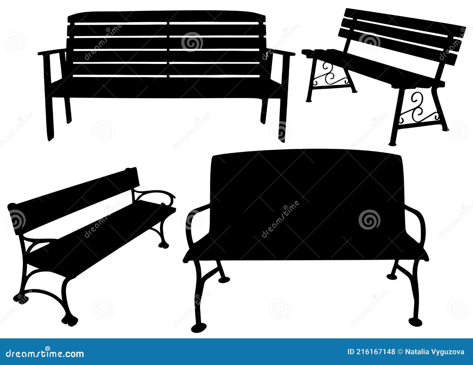 Outdoor Benches in the Set. Stock Vector - Illustration of graphics ...