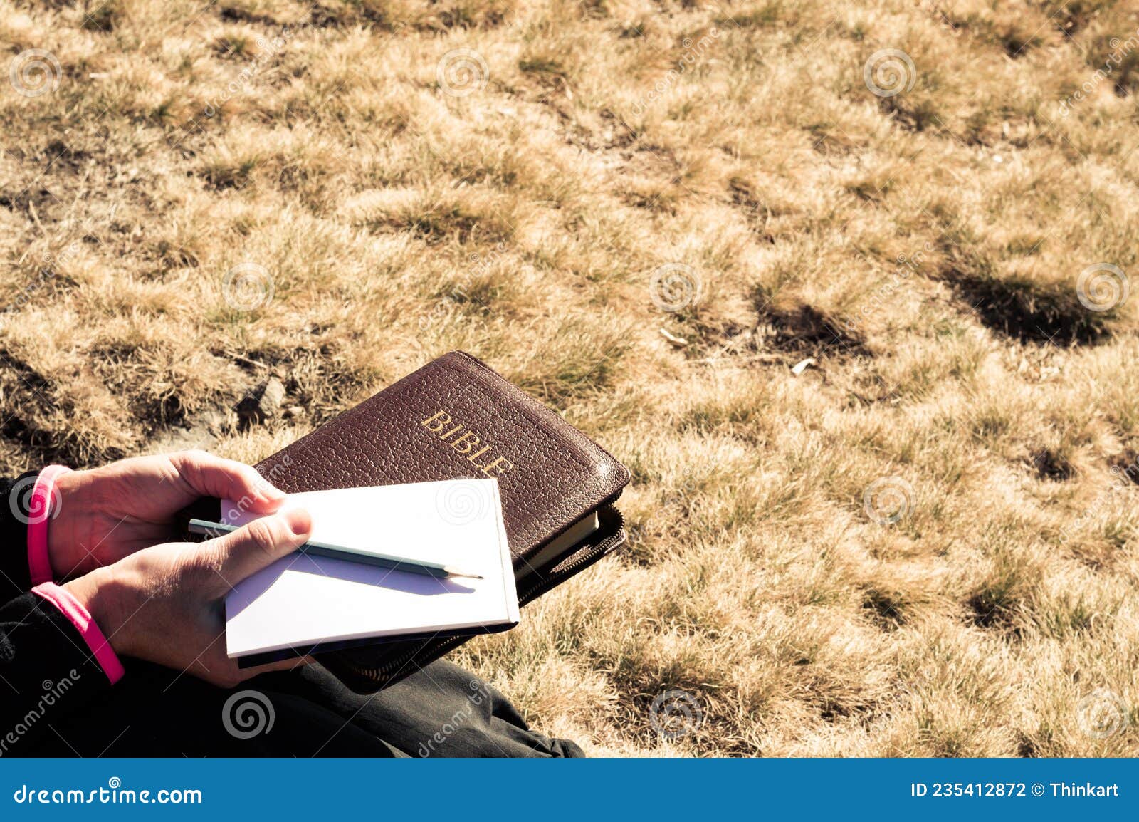 Outdoor Bible Study during Mountain Hike in the Fall Stock Photo ...