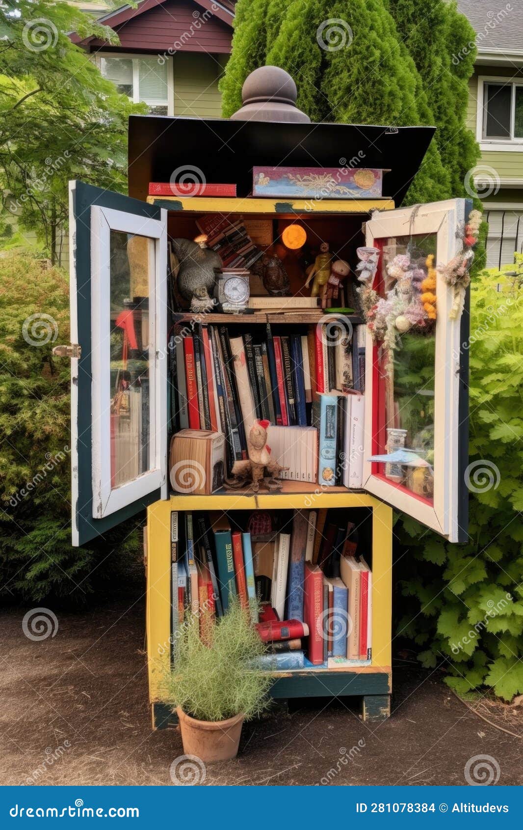 Outdoor Book Exchange Box Filled with Books Stock Illustration ...