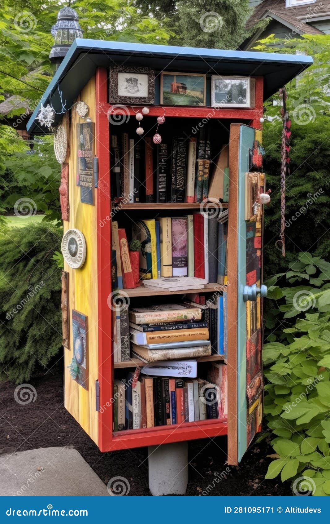 Outdoor Book Exchange Box Filled with Books Stock Illustration ...