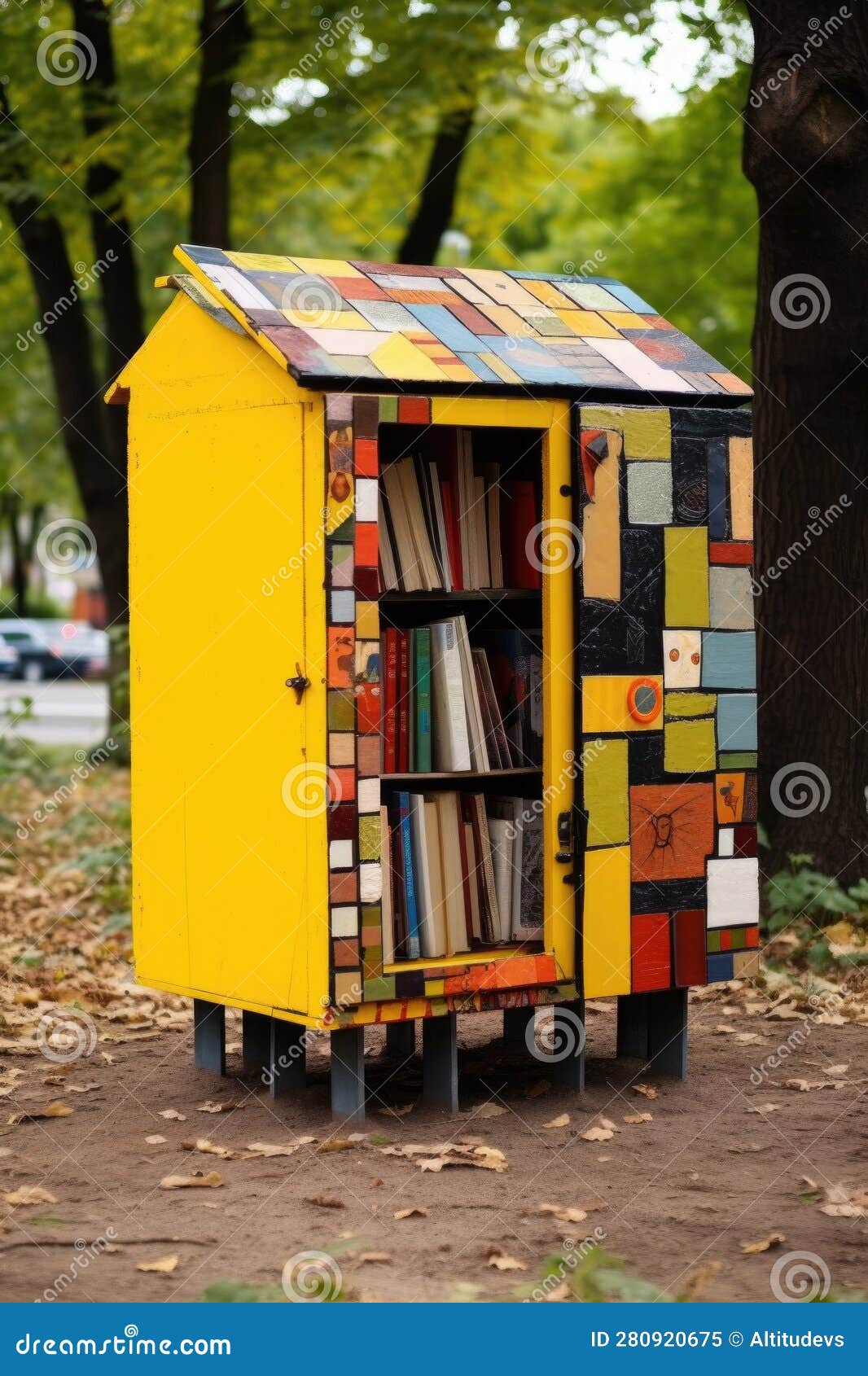 Outdoor Book Exchange Box in a Park Stock Illustration - Illustration ...