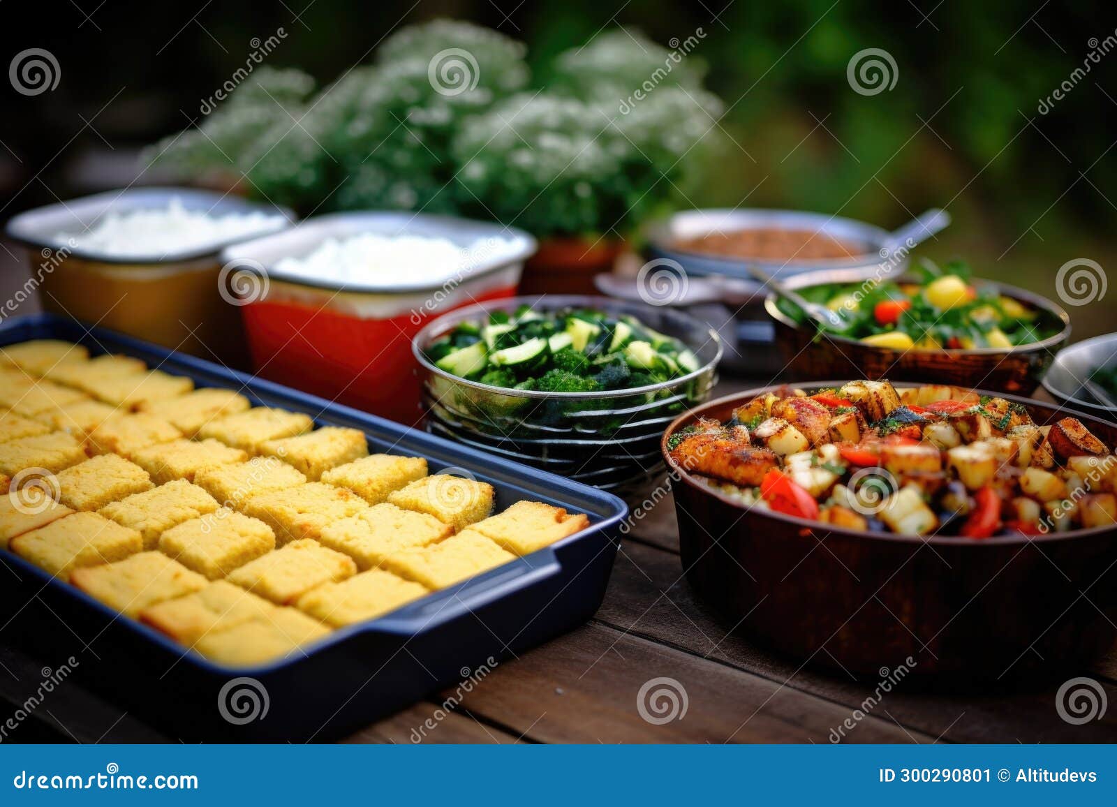 An Outdoor Buffet Featuring Bbq Cornbread Stock Image - Image of ...