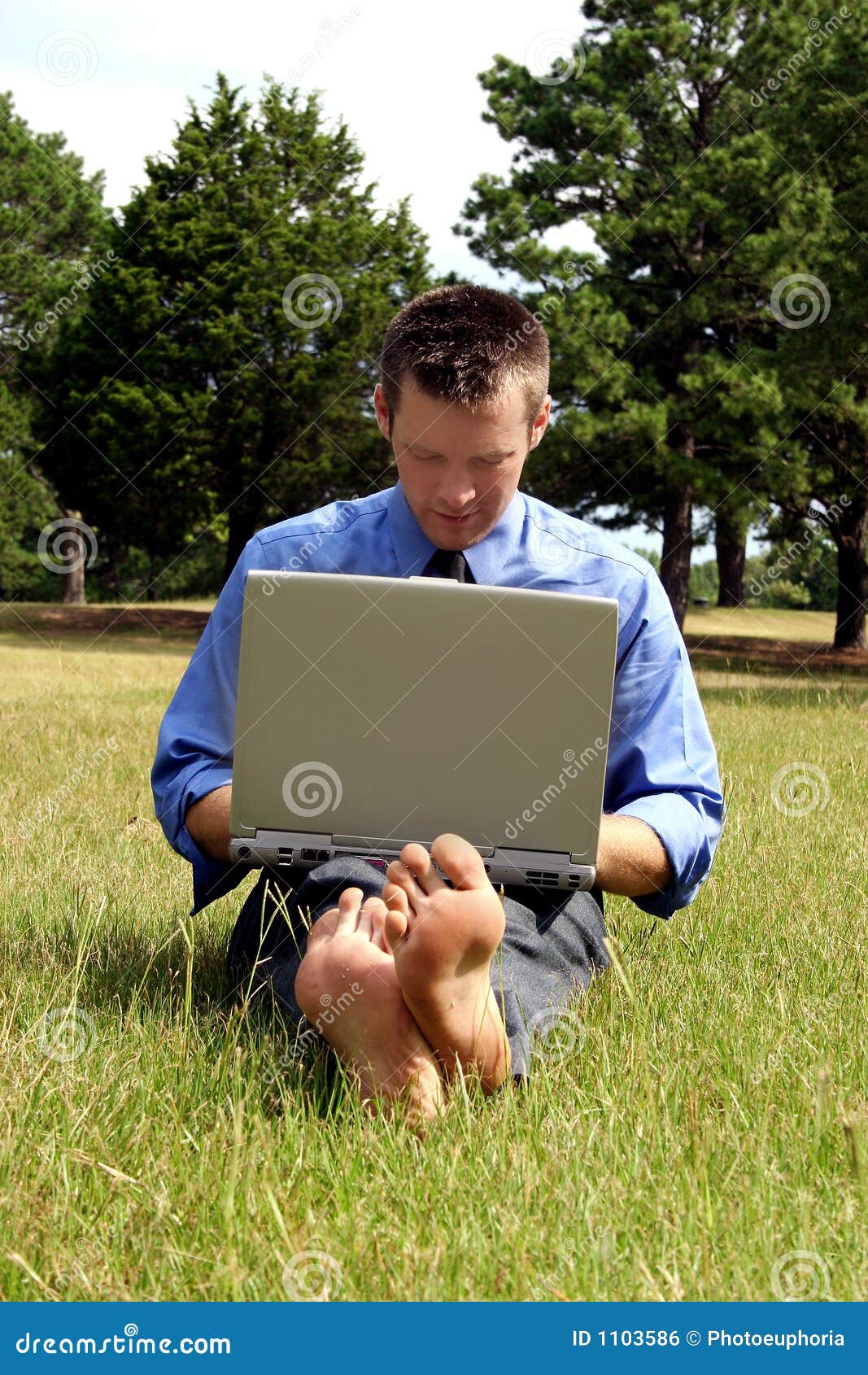 Outdoor Businessman stock photo. Image of grass, barefoot - 1103586