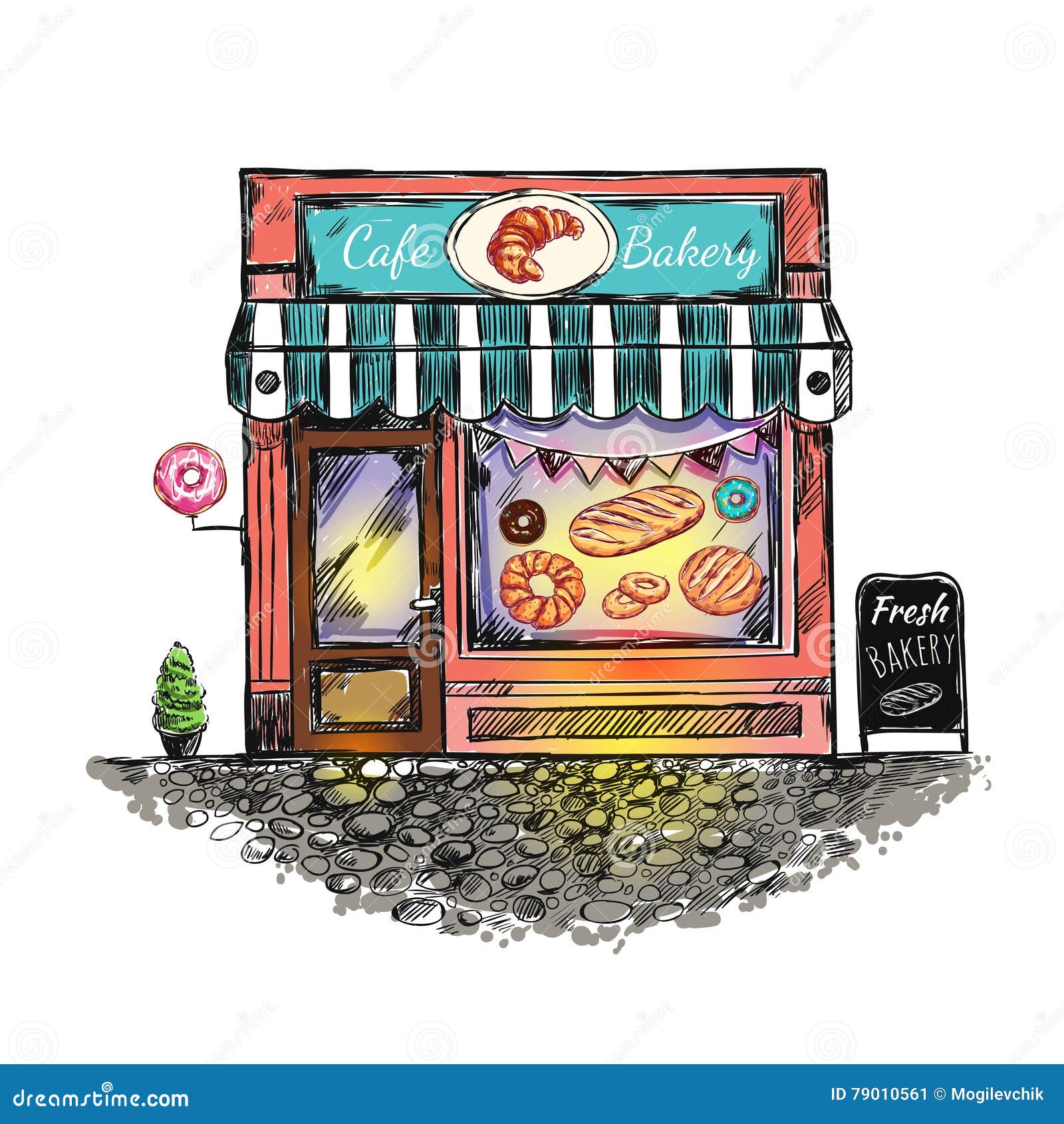 Outdoor Cafe Bakery Sketch stock vector. Illustration of market - 79010561
