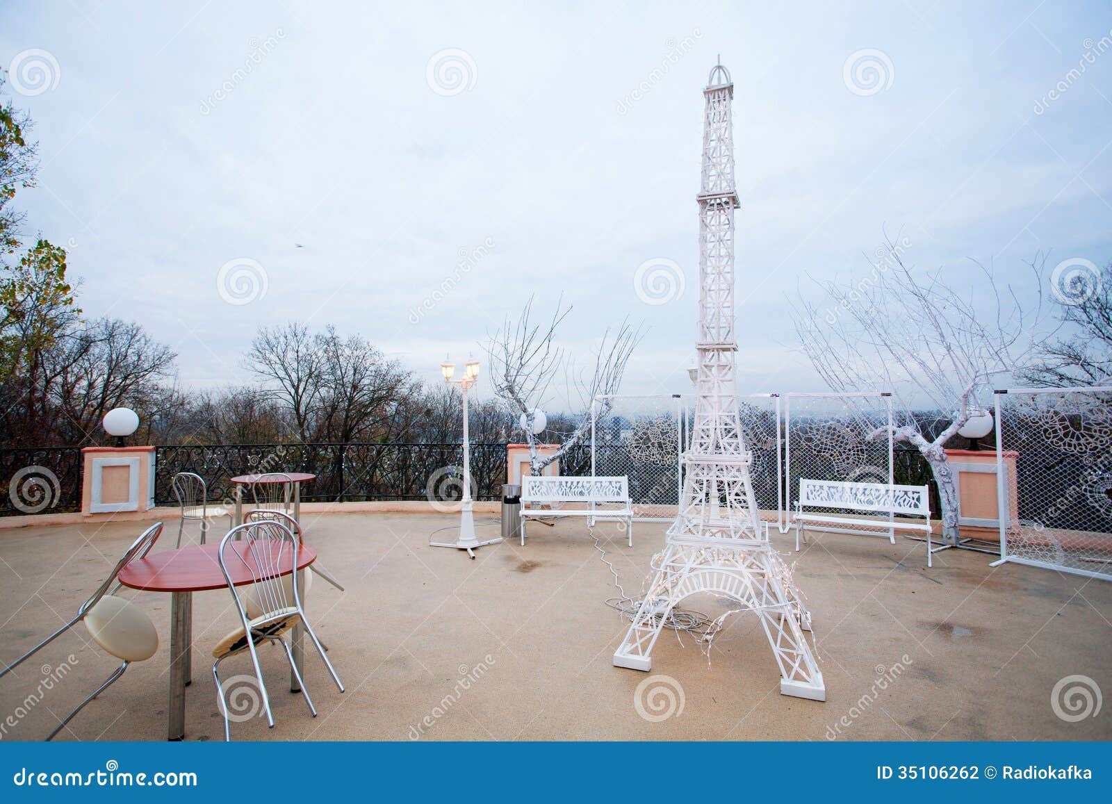 Outdoor Cafe with Decorative Eiffel Tower Stock Photo - Image of ...