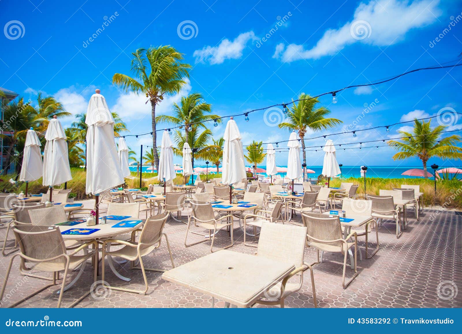 Outdoor Cafe on Tropical Beach Stock Photo - Image of cafeteria ...