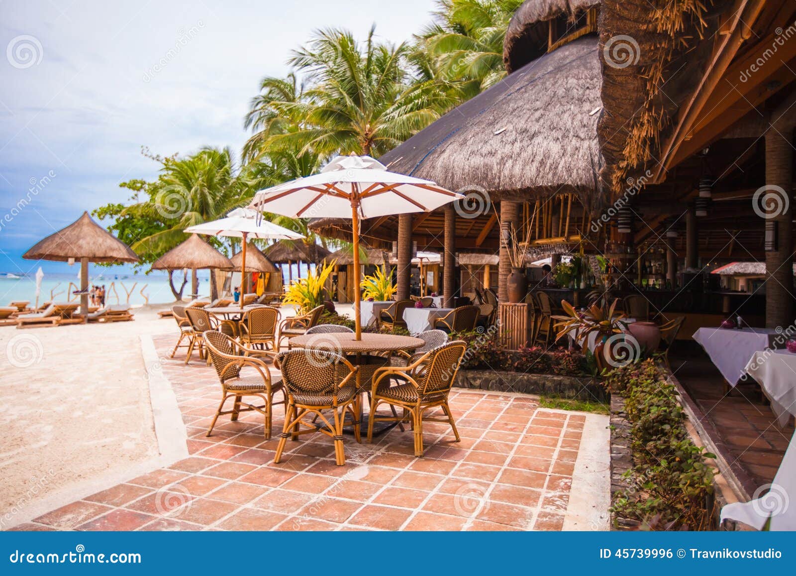 Outdoor Cafe on Tropical Beach Stock Photo - Image of island, local ...