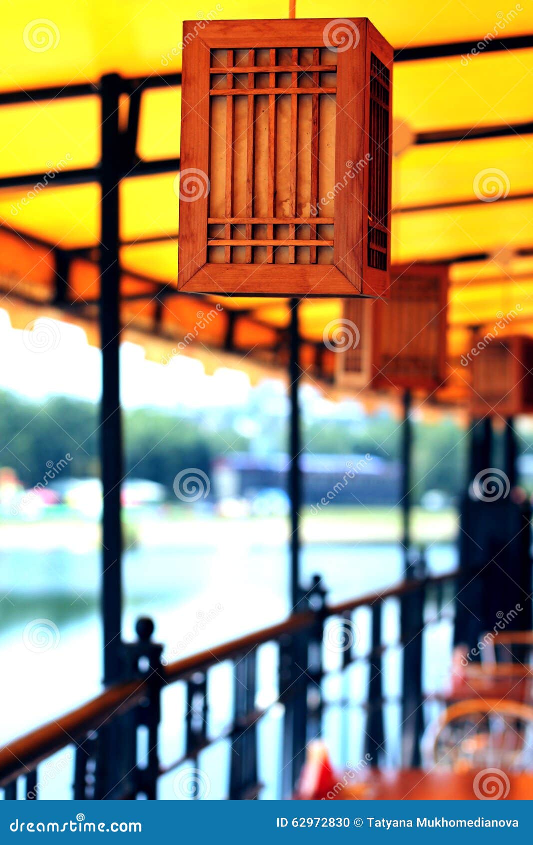 Outdoor Cafe with Wooden Lanterns Stock Photo - Image of relax, design ...
