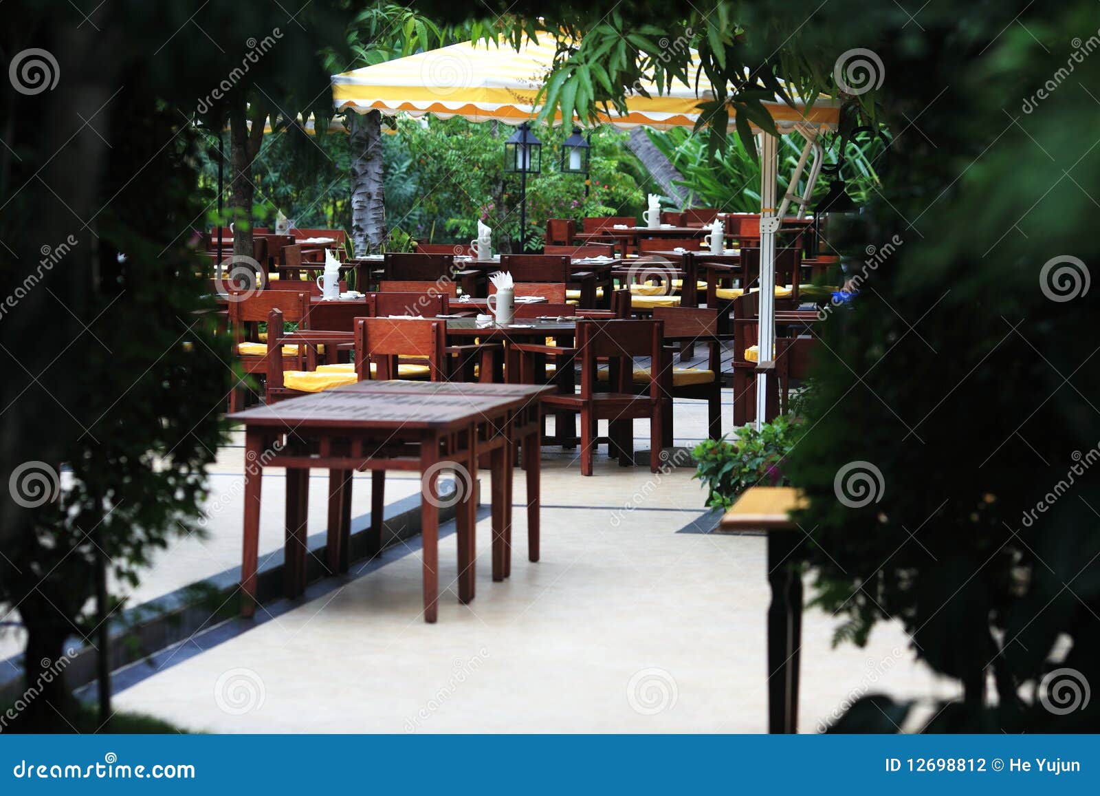 Outdoor cafeteria stock photo. Image of door, trees, hainan - 12698812