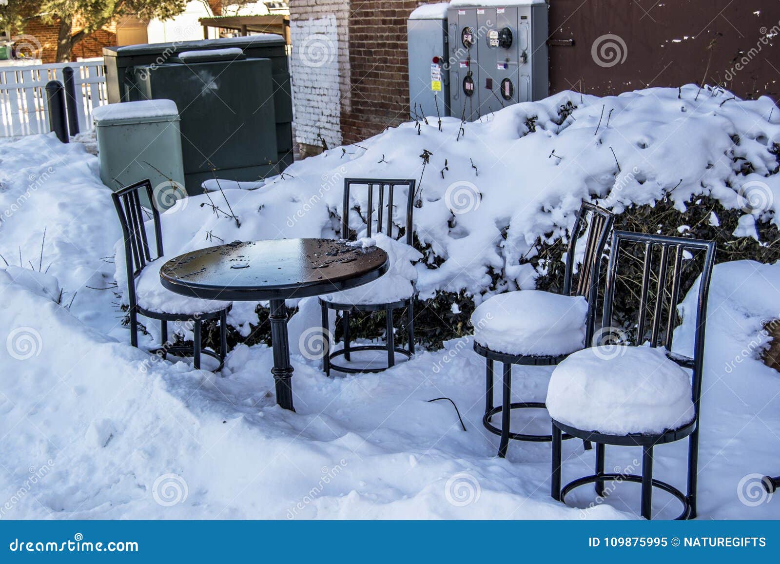 Cafeteria Covered with Snow Stock Image - Image of chair, furniture ...
