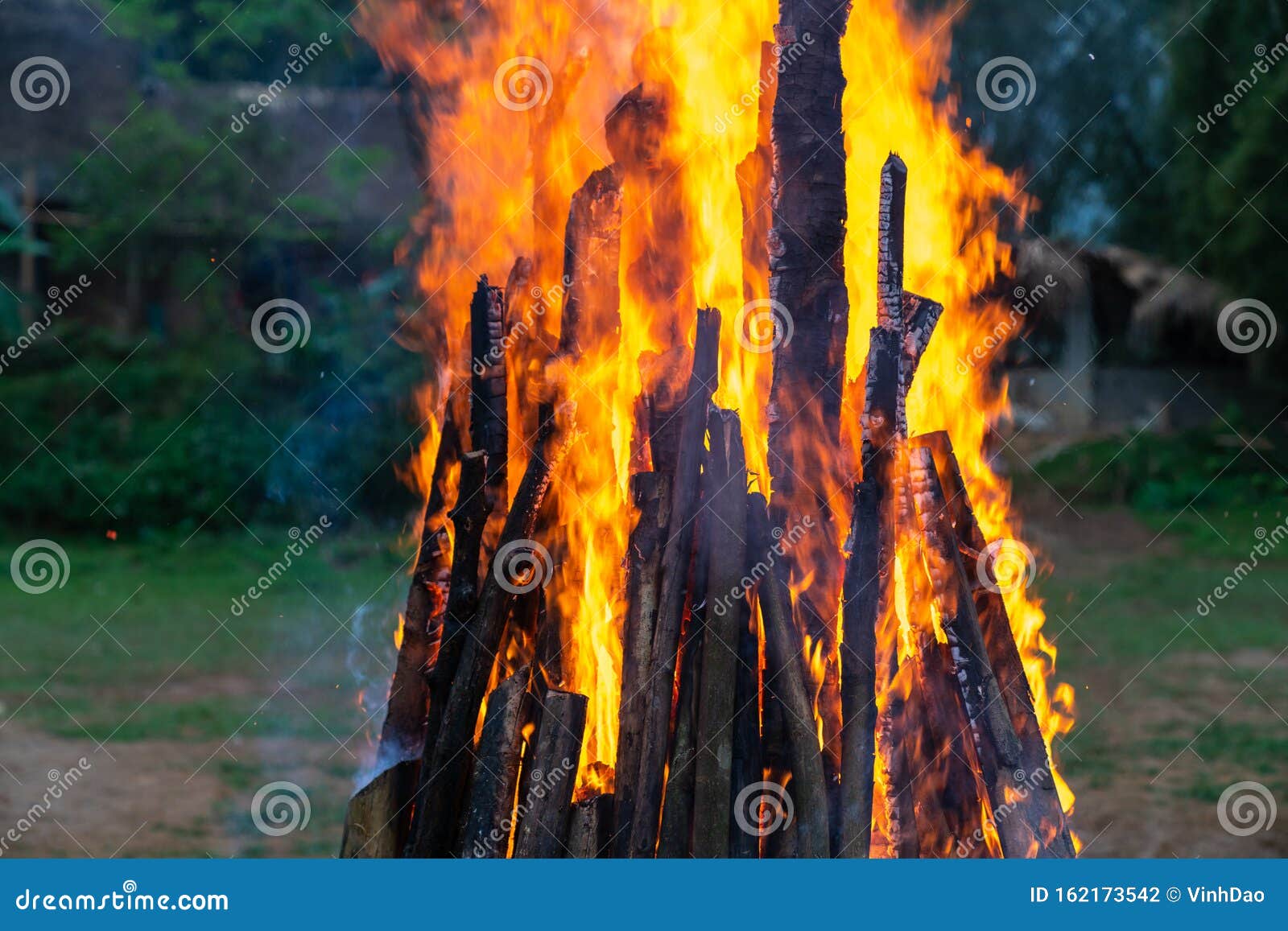 Outdoor Camp Fire Burning at Blue Hour or Twilight Stock Photo - Image ...