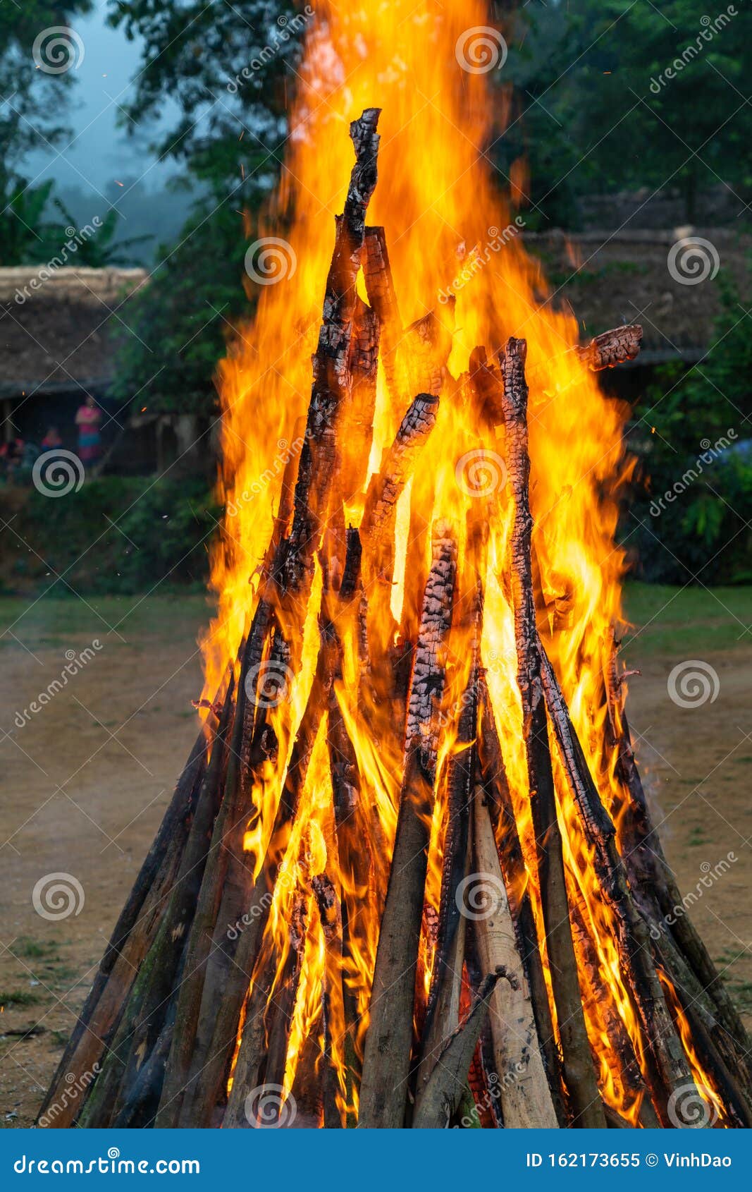 Outdoor Camp Fire Burning at Blue Hour or Twilight Stock Image - Image ...
