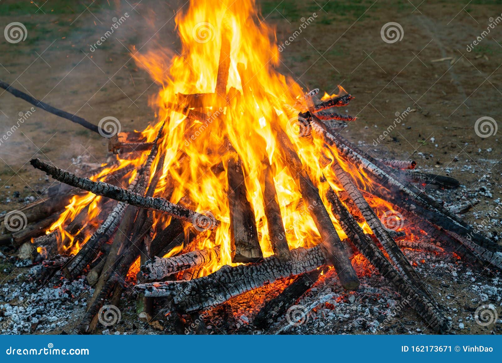 Outdoor Camp Fire Burning at Blue Hour or Twilight Stock Image - Image ...