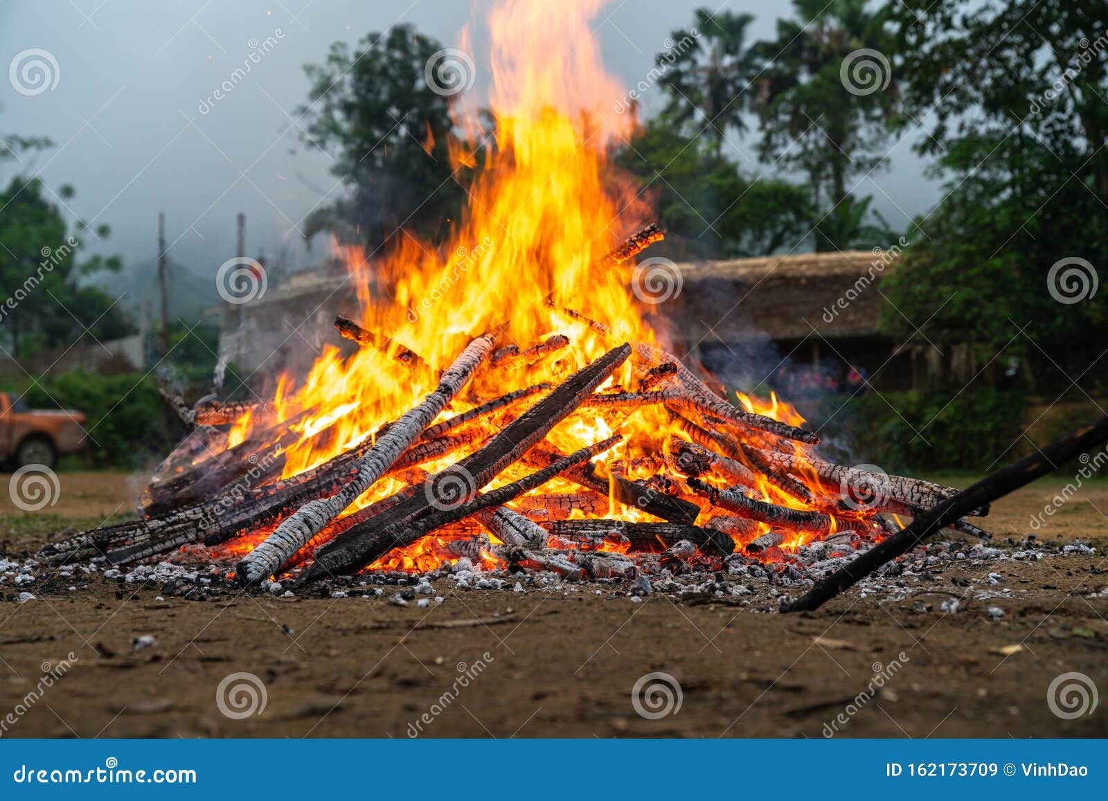 Outdoor Camp Fire Burning at Blue Hour or Twilight Stock Image - Image ...