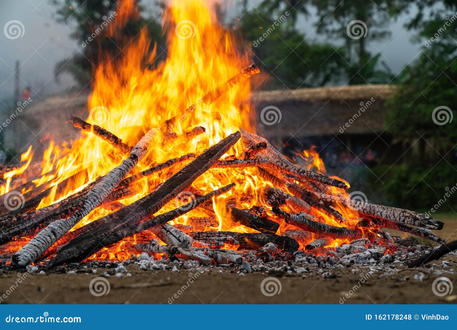 Outdoor Camp Fire Burning at Blue Hour or Twilight Stock Photo - Image ...