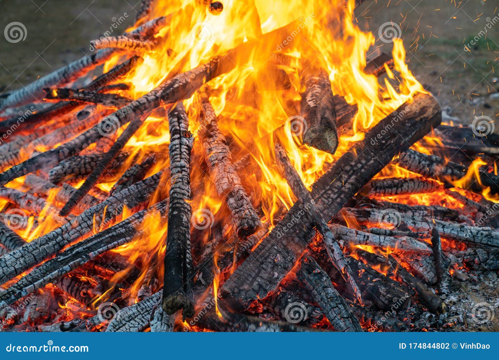 Outdoor Camp Fire Burning at Blue Hour or Twilight Stock Photo - Image ...