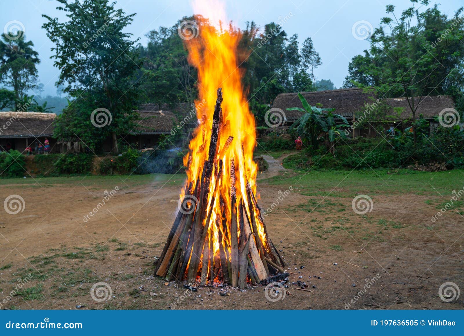 Outdoor Camp Fire Burning at Blue Hour or Twilight Stock Image - Image ...