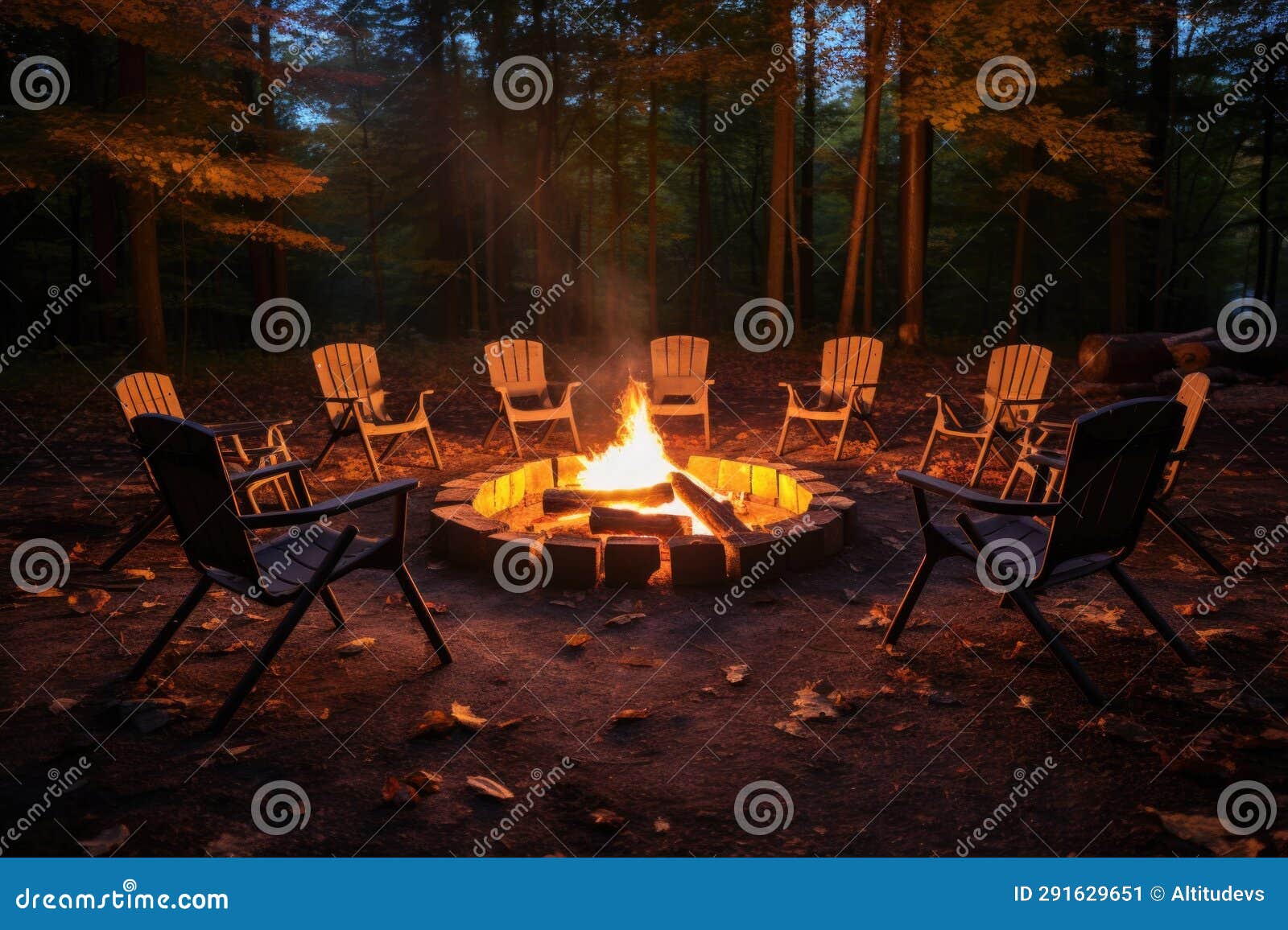 Outdoor Campfire with Empty Chairs in a Circle Stock Image - Image of ...