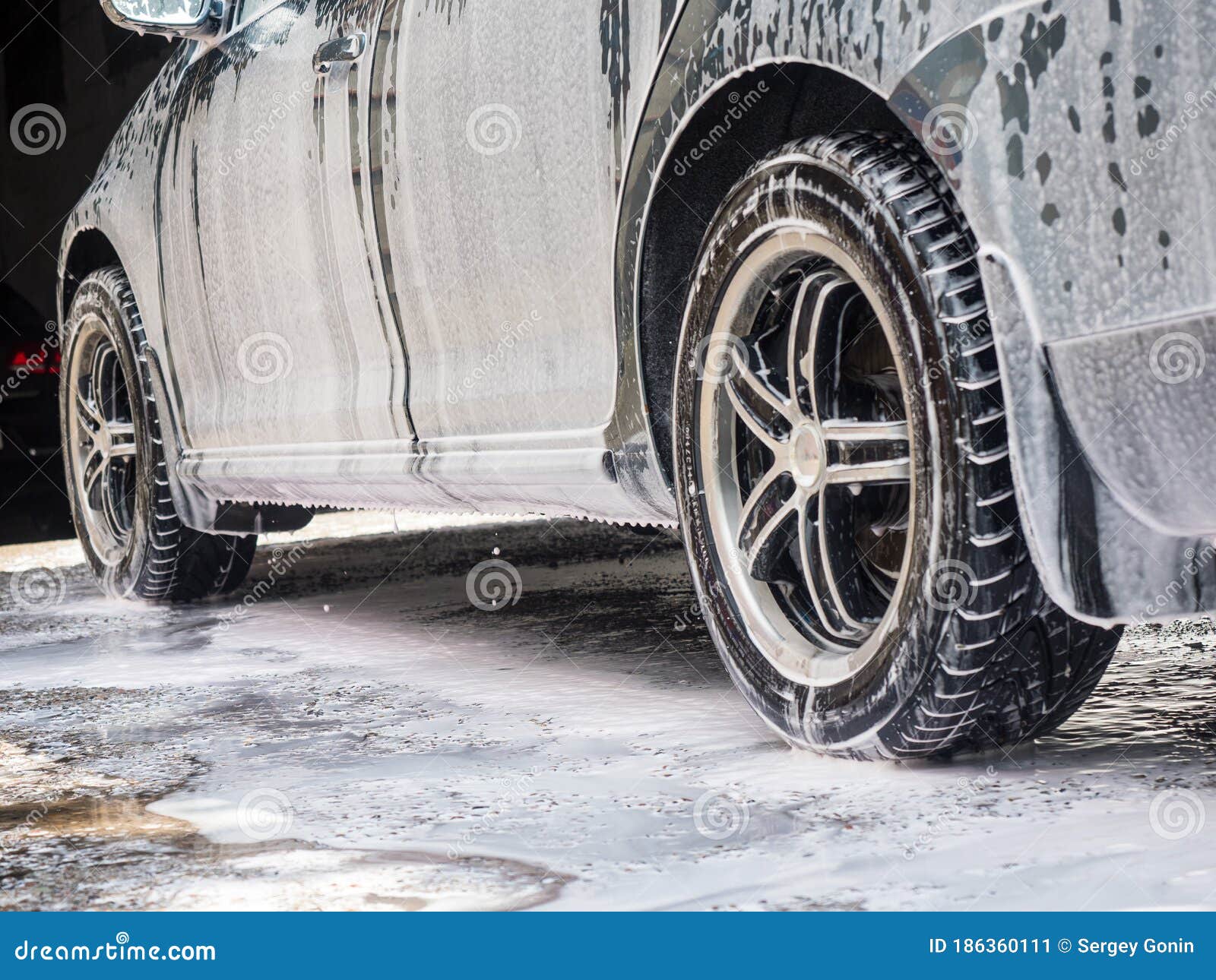Outdoor Car Wash with Foam Soap Stock Image - Image of carwash, work ...