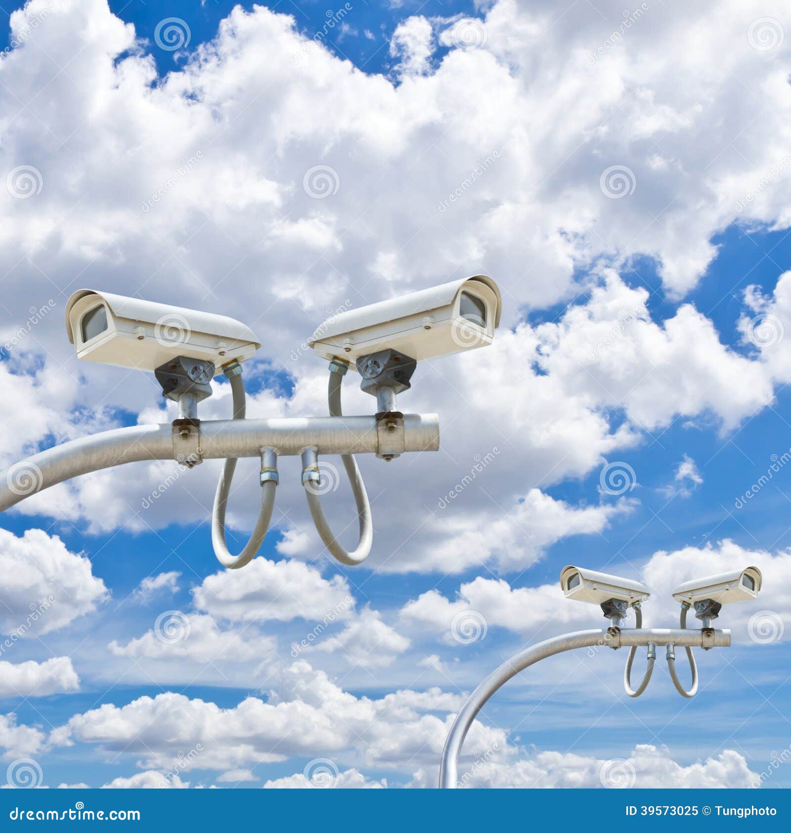 Outdoor Cctv Cameras Against Blue Sky Stock Image - Image of looking ...