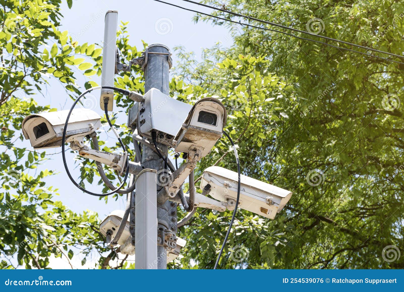 Outdoor CCTV on Pole in Park Stock Photo - Image of copy, protect ...