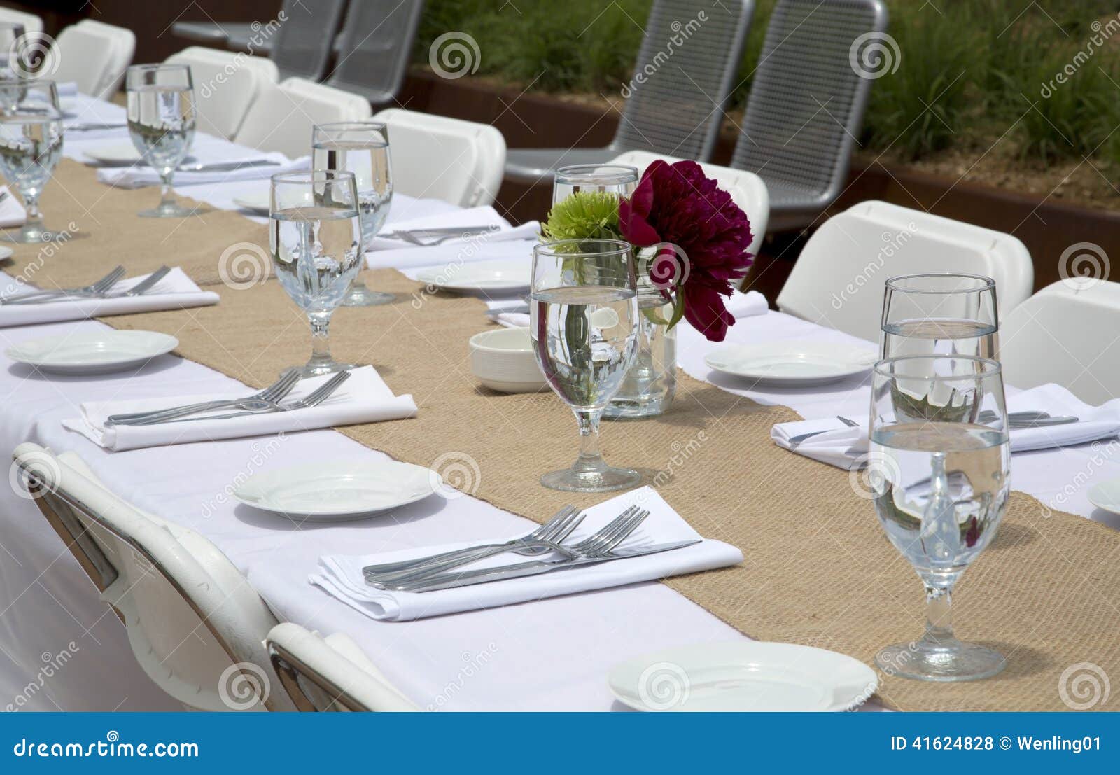 Outdoor Celebration Lunch with Tables and Dishware Stock Photo - Image ...