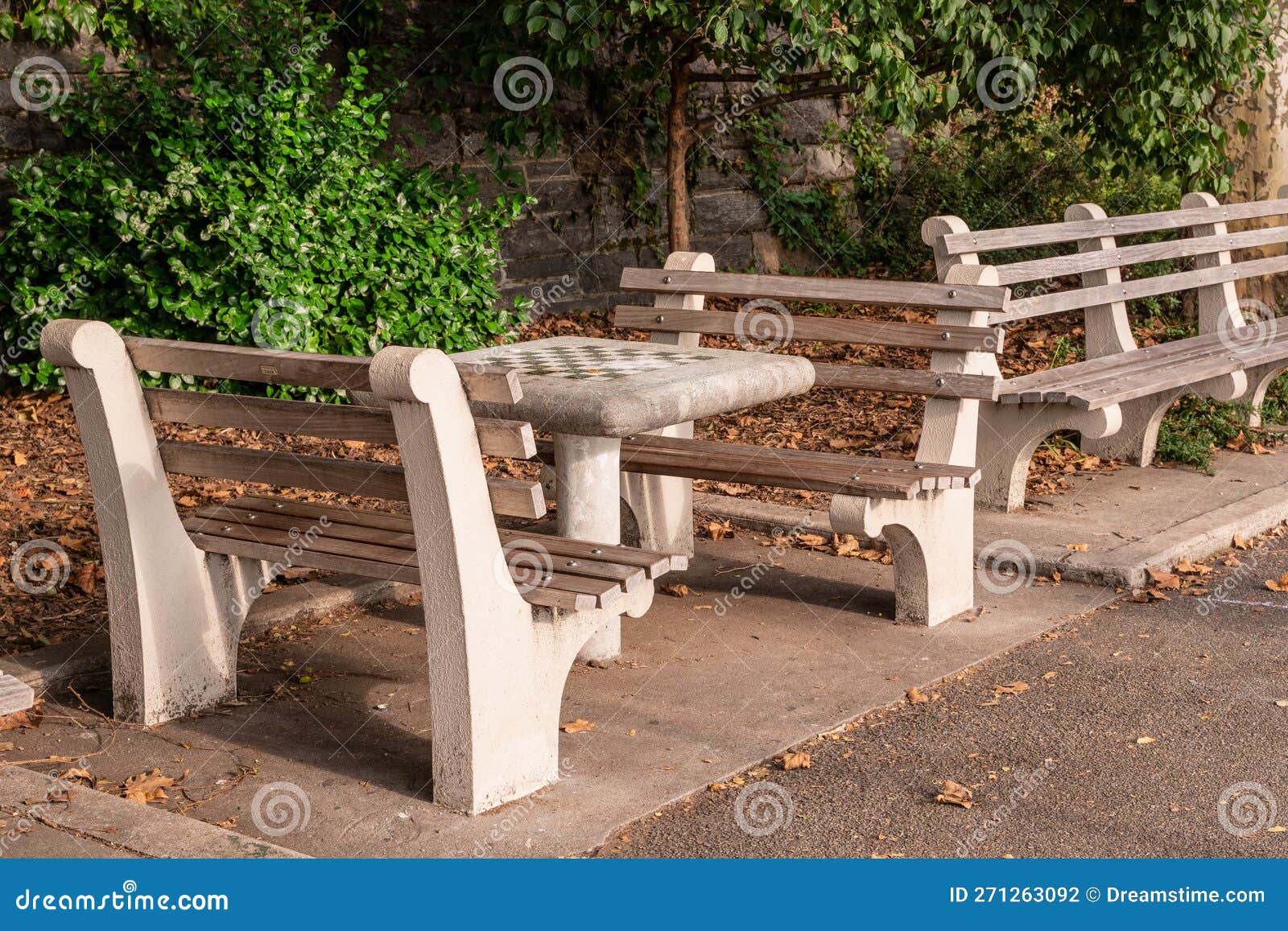 Outdoor Chess Checkerboard Game with Benches in Park Stock Photo ...