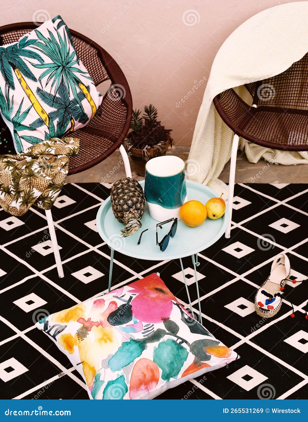 Outdoor Chill Area with Retro Chairs and Carpet Stock Image - Image of ...