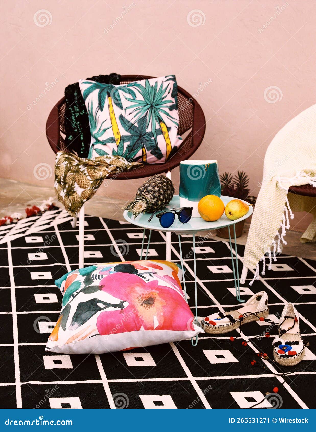 Outdoor Chill Area with Retro Chairs and Carpet Stock Image - Image of ...