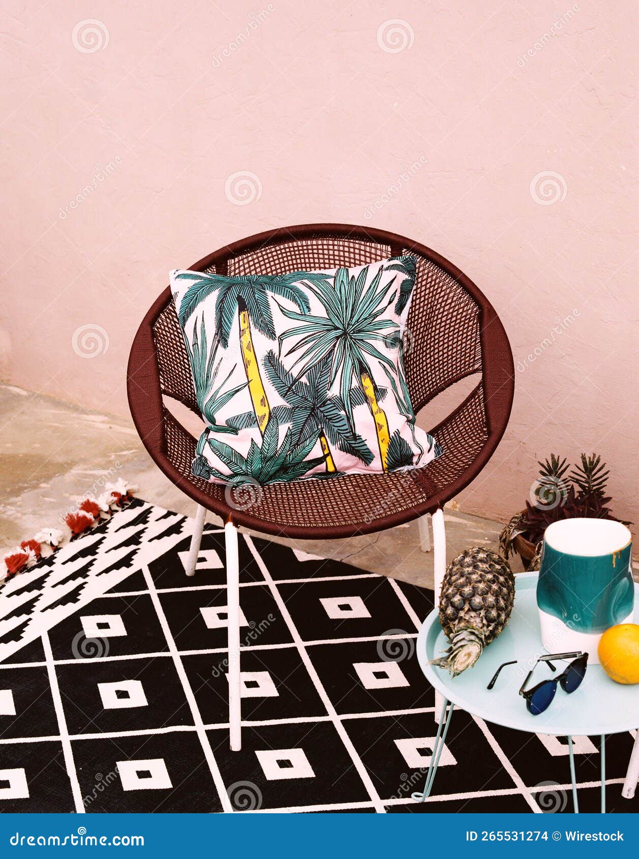 Outdoor Chill Area with Retro Chairs and Carpet Stock Photo - Image of ...