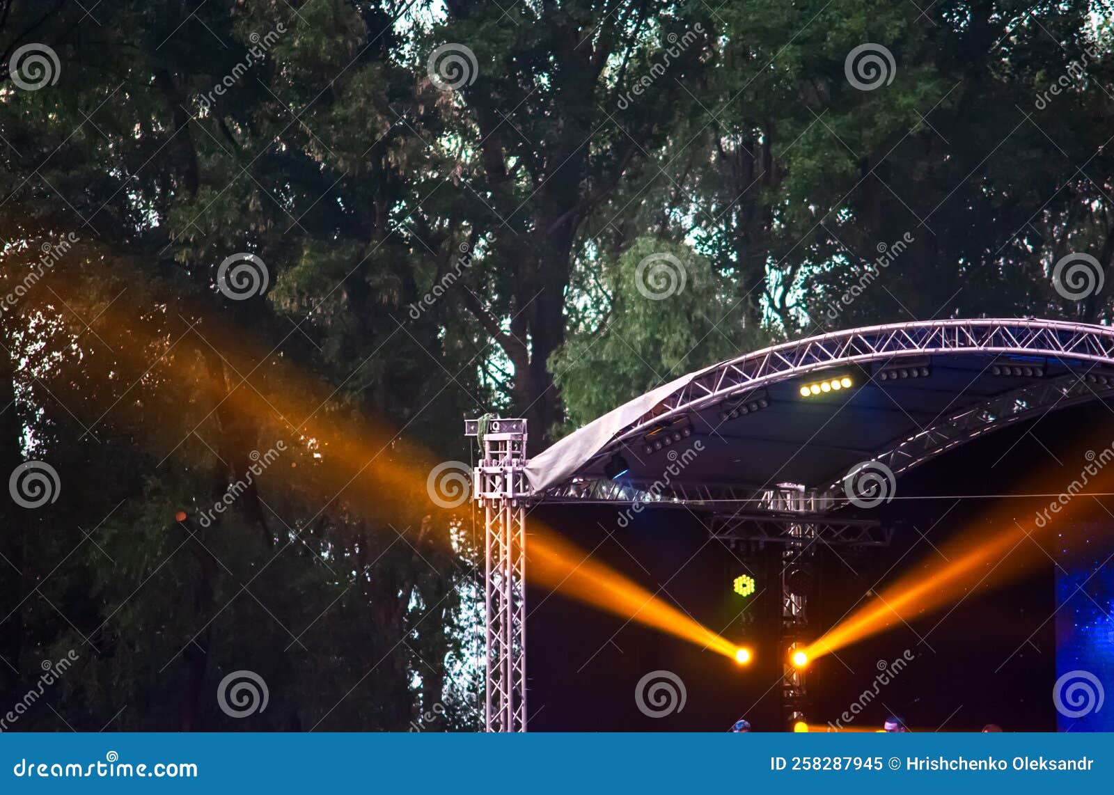 Outdoor Concert Stage with Bright Spotlights Stock Image - Image of ...