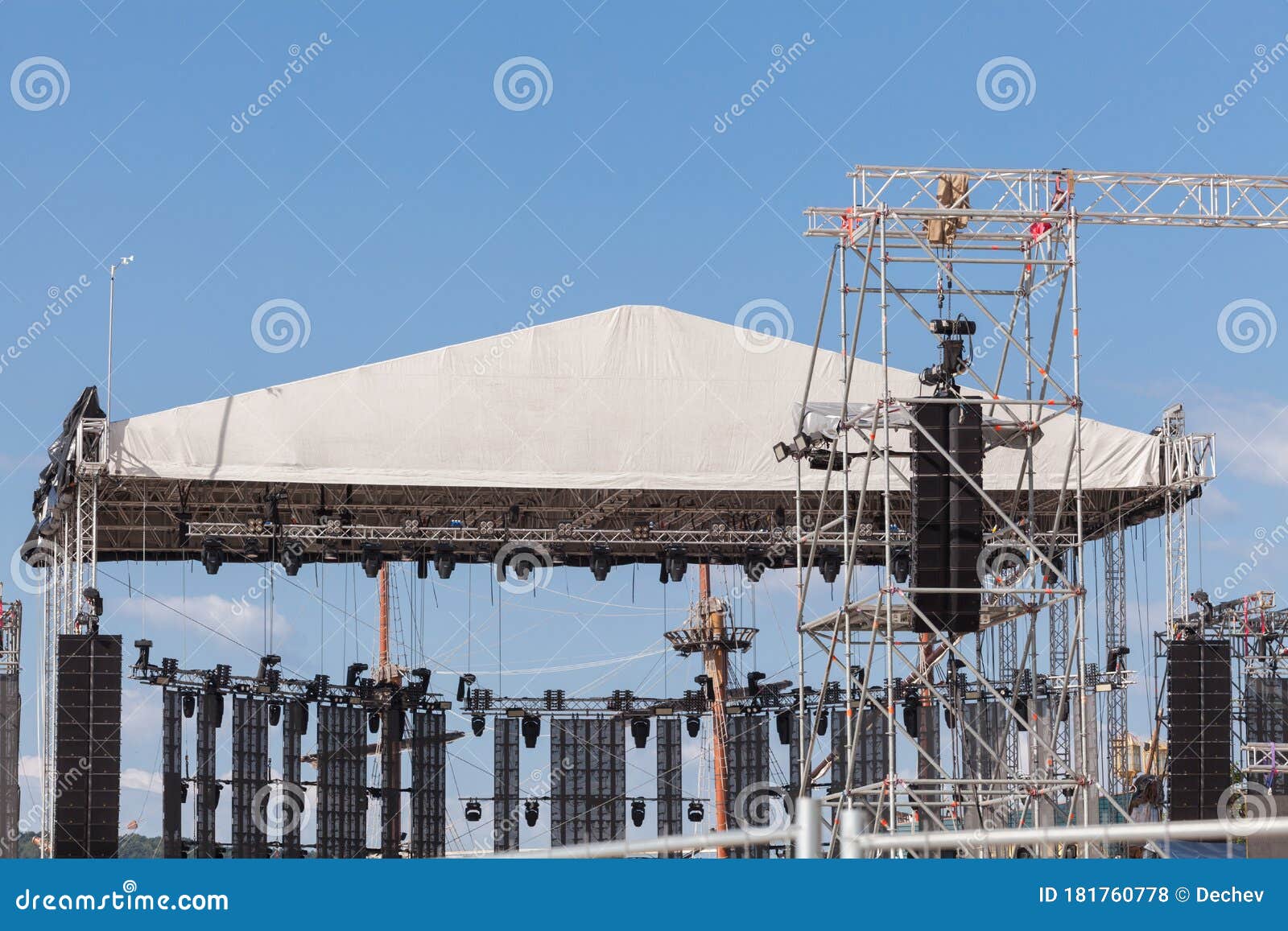 Outdoor Concert Stage with Lighting Equipment before Performance. Stage ...
