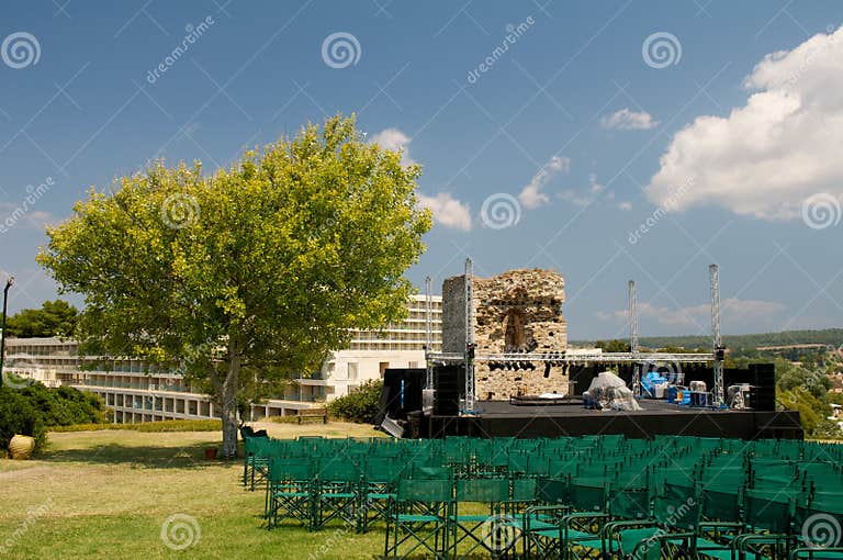 Outdoor Concert Stage. Tree in Shape of Tree Stock Image - Image of ...